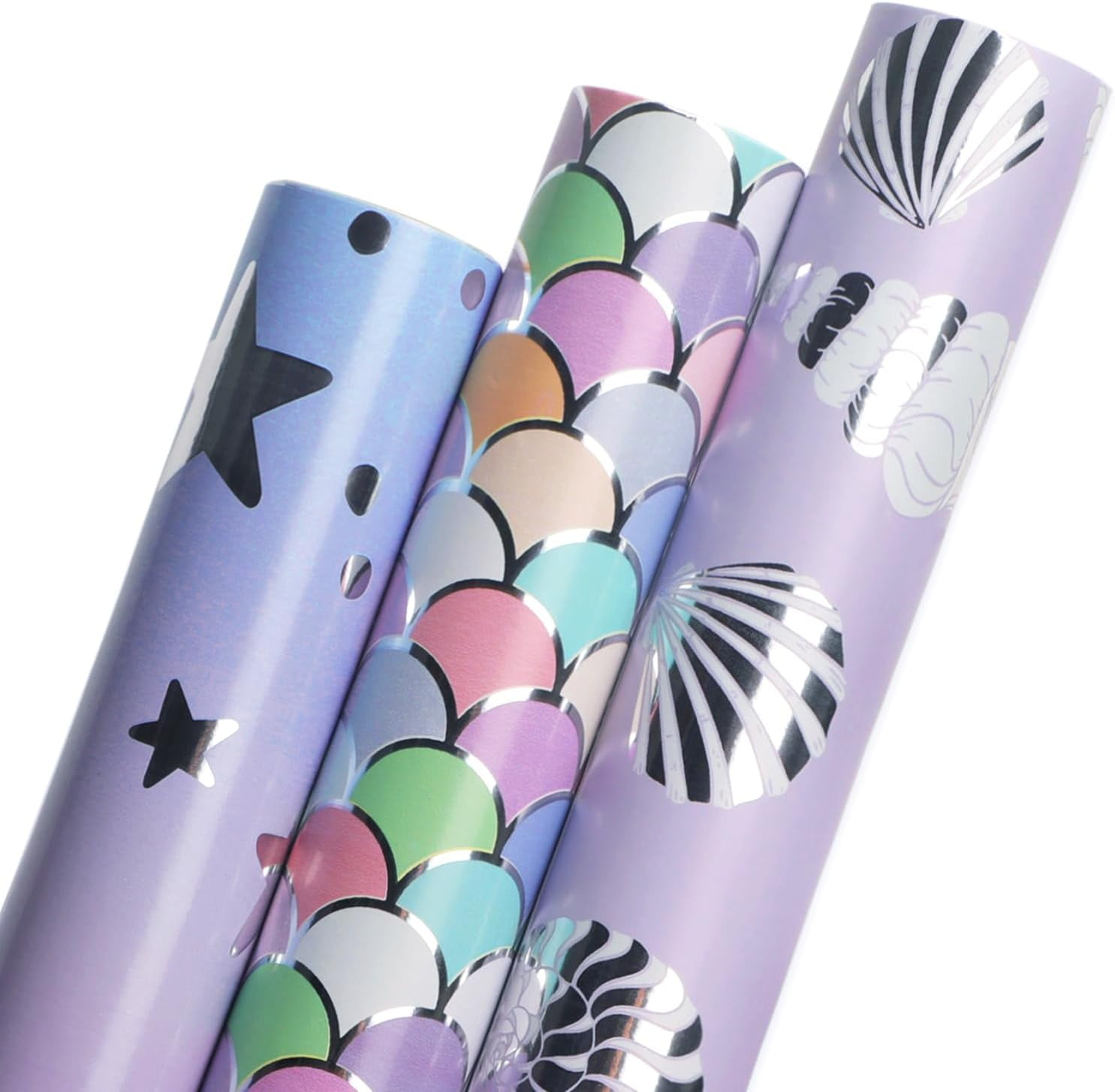Mermaid Scale Scallop Birthday Wrapping Paper 3 Rolls Pink and Lavender ...