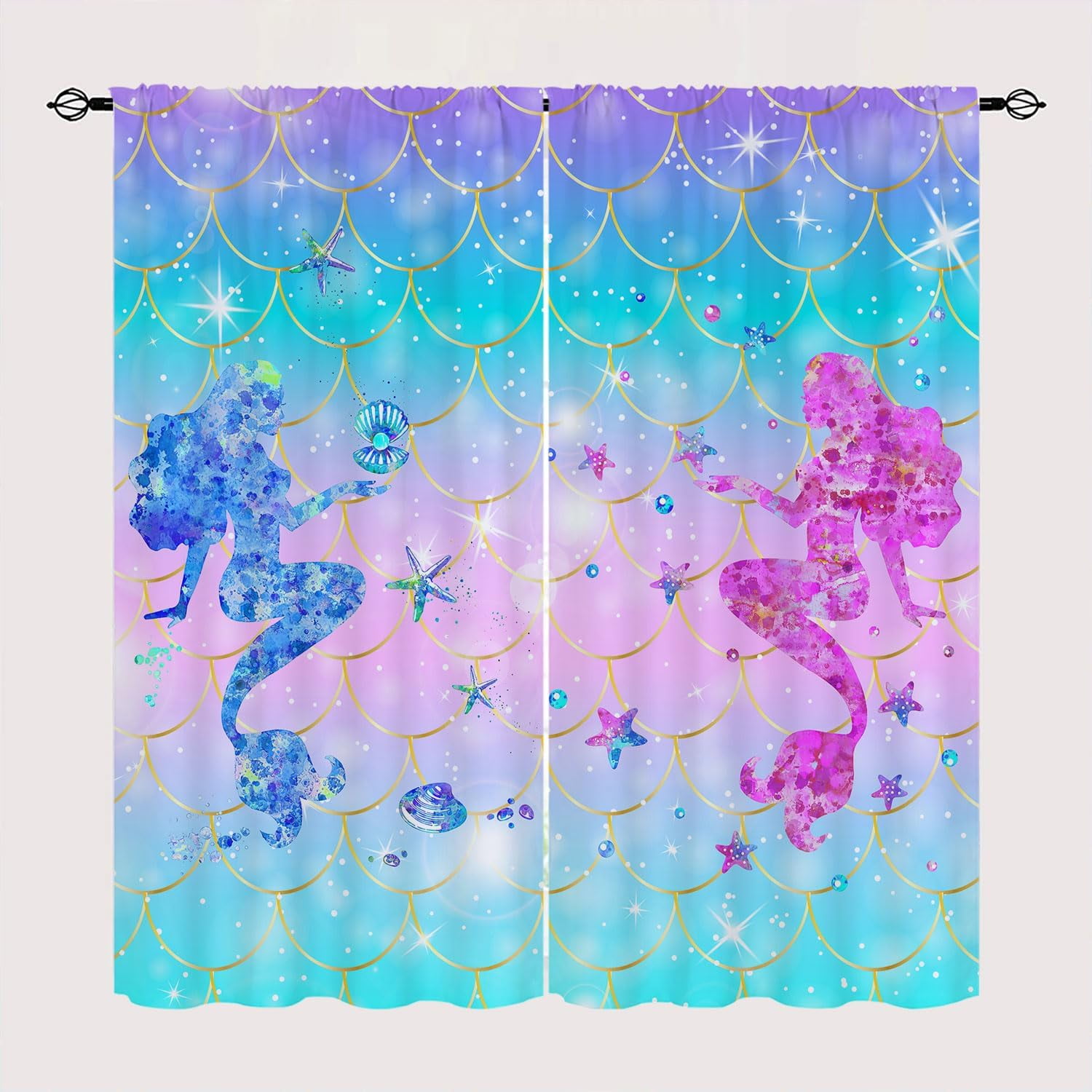 Mermaid Scales Blackout Curtains for Kid Girls Boys Bedroom, Magical ...
