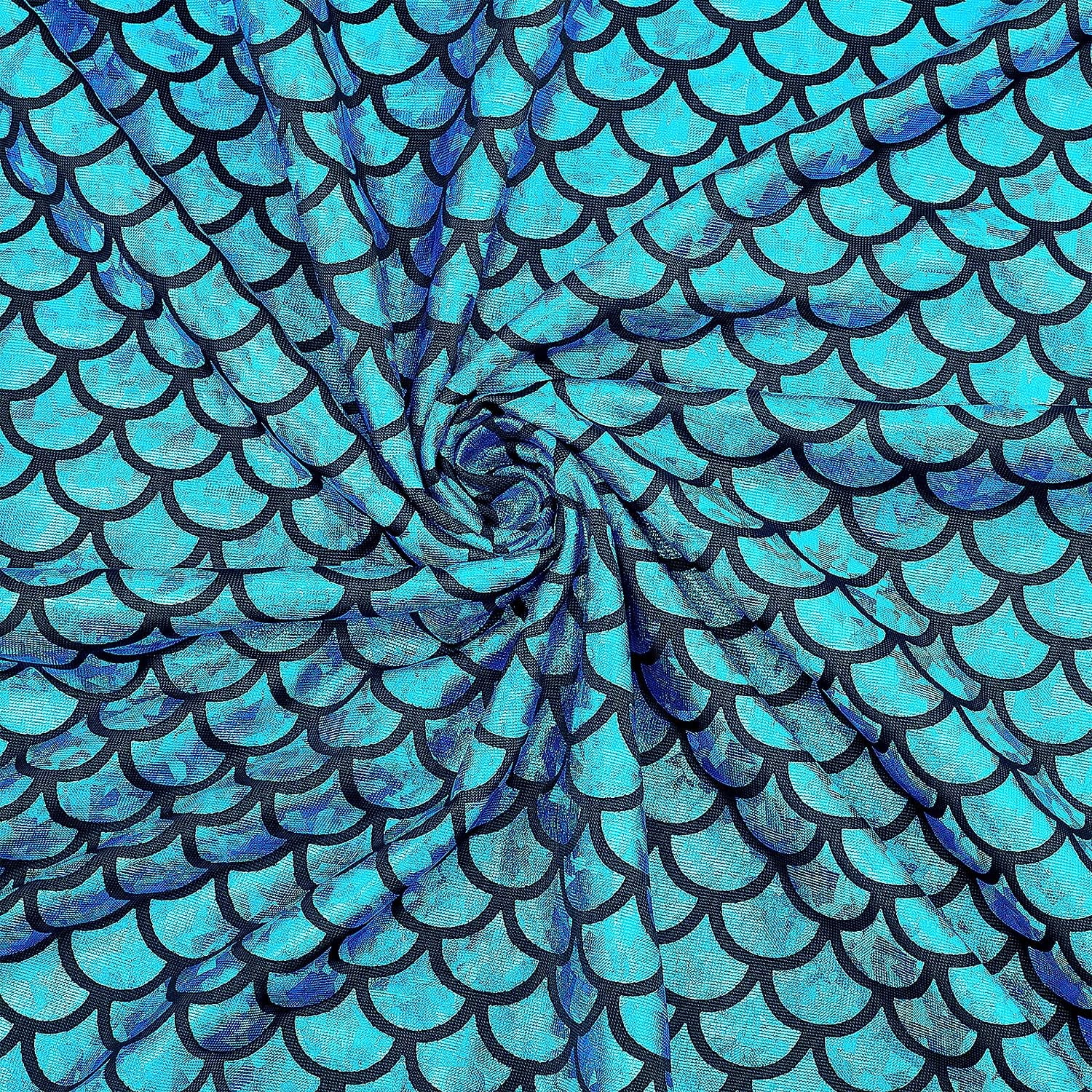 Mermaid Scales Fabric 39.4x59inch Dark Cyan Hologram 2 Way Stretch Fish ...