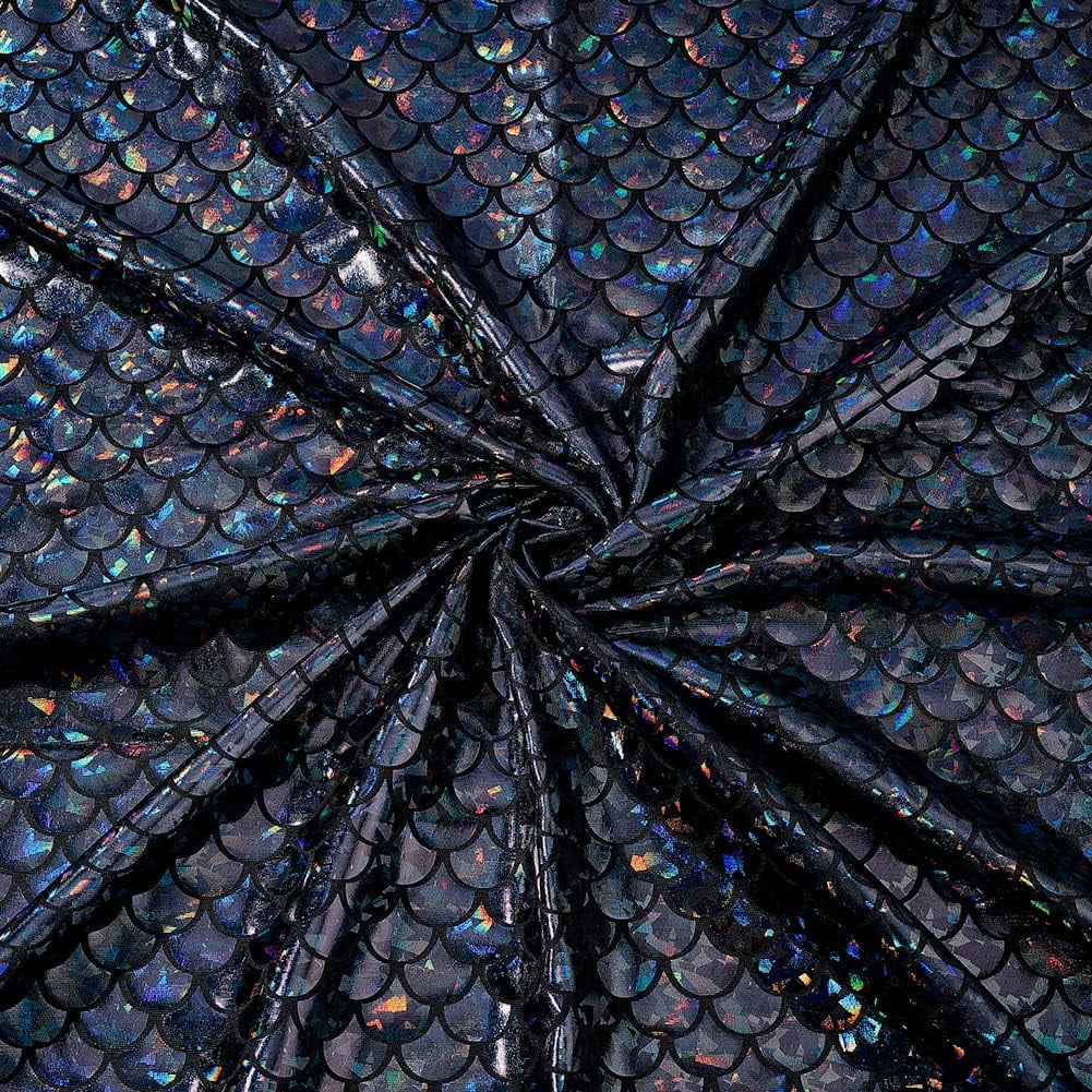 Mermaid Scales Fabric 39x59 inch Black Sparkly Hologram Spandex Mermaid ...