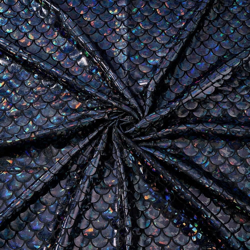 Mermaid Scales Fabric 39x59inch Black Sparkly Hologram Spandex Mermaid ...