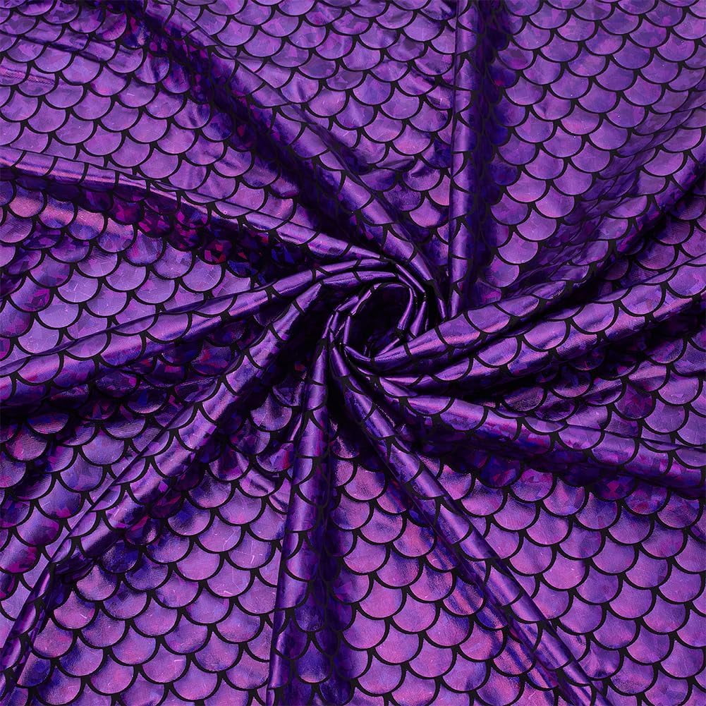 Mermaid Scales Fabric 59.05x39.37 inch Purple Fish Scales Decorative ...