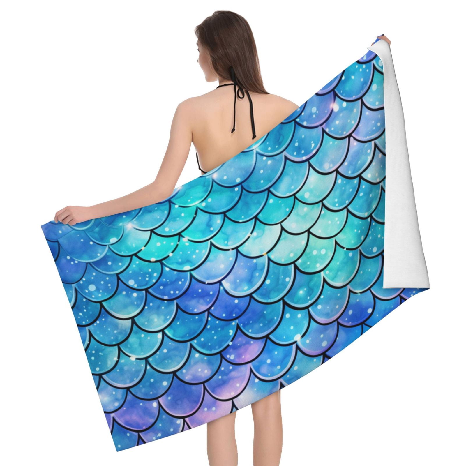 Mermaid Scales Fish Scale Blue Beach Bath Towel Gym Spa Shower Towels ...
