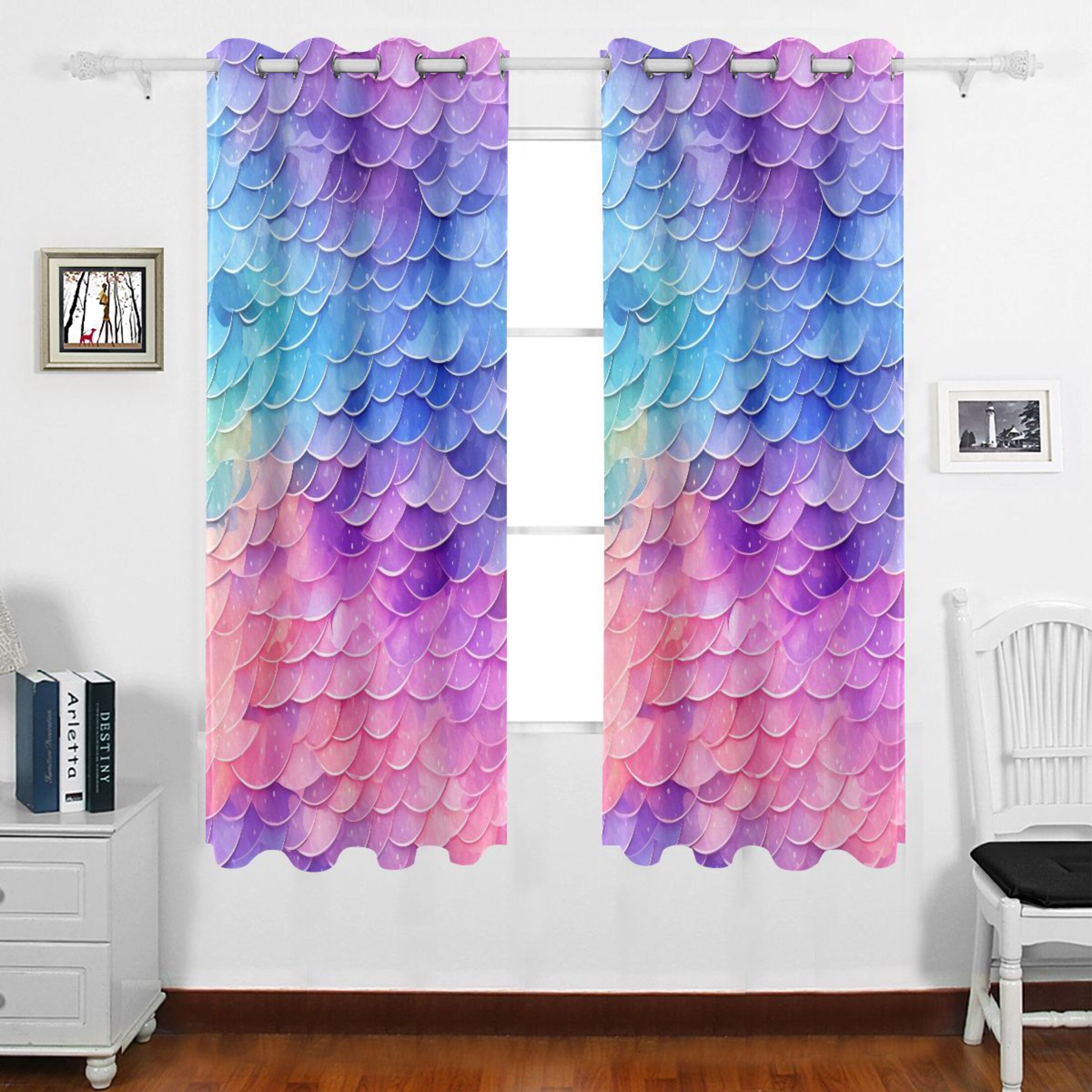 Mermaid Scales Grommet Blackout Curtains Thermal Insulated Window ...