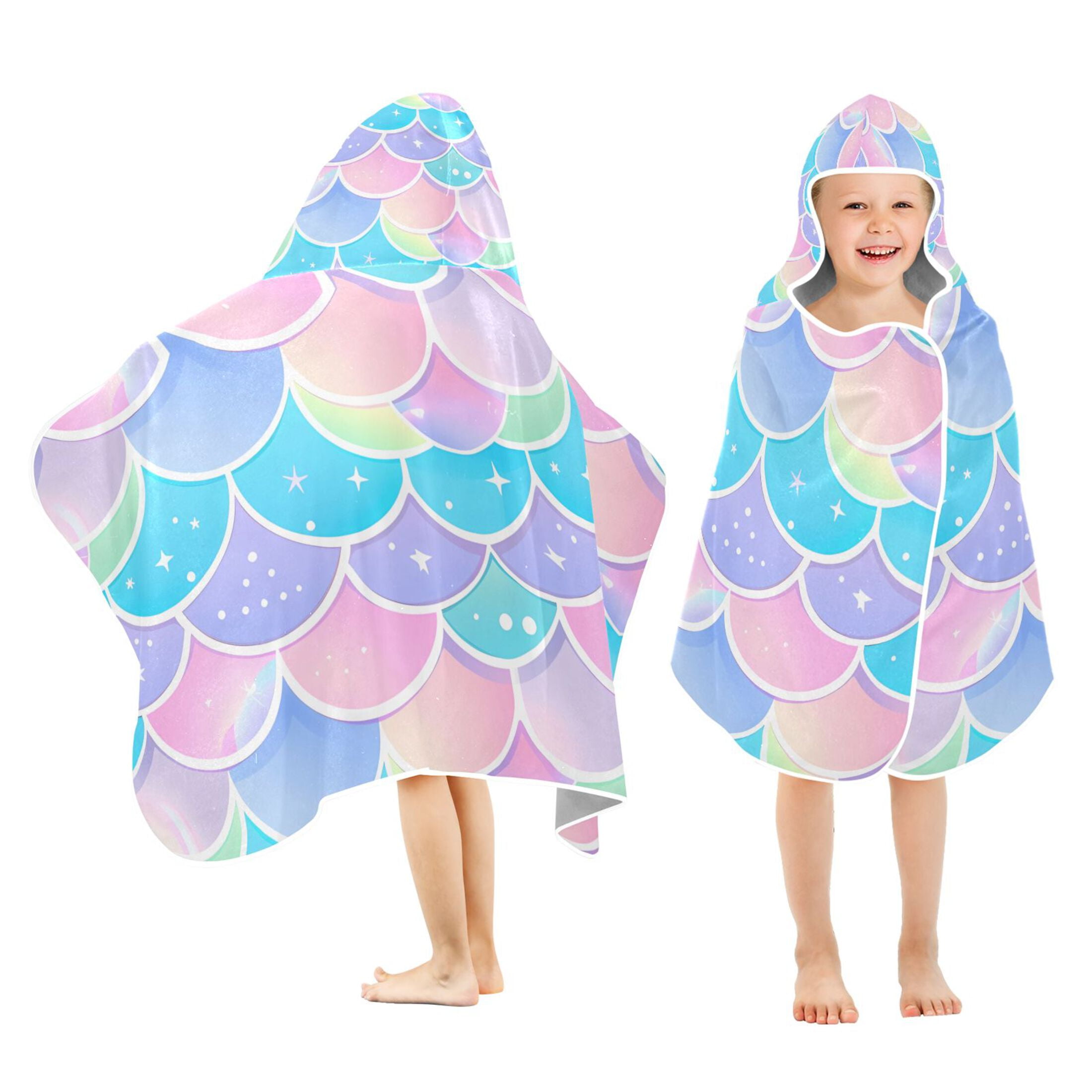 Mermaid Scales Kids Hooded Beach Towel Baby Bath Poncho Towels with ...