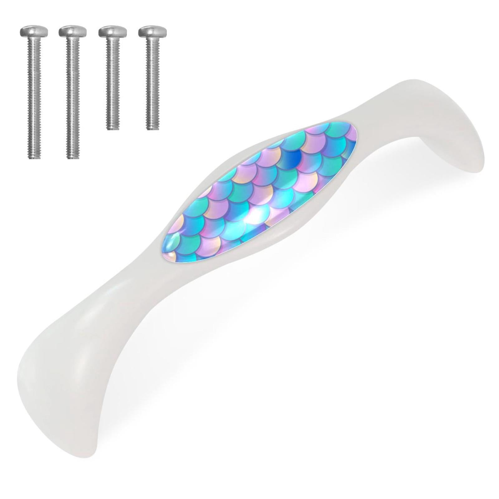 Mermaid Scales Knob 4 Pack Arched Drawer Pulls Crystal Glass White ...