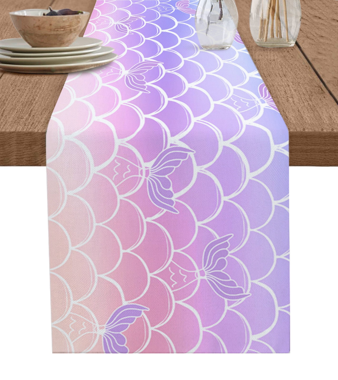 Mermaid Scales Ocean Linen Table Runner Kitchen Table ration Farmhouse ...
