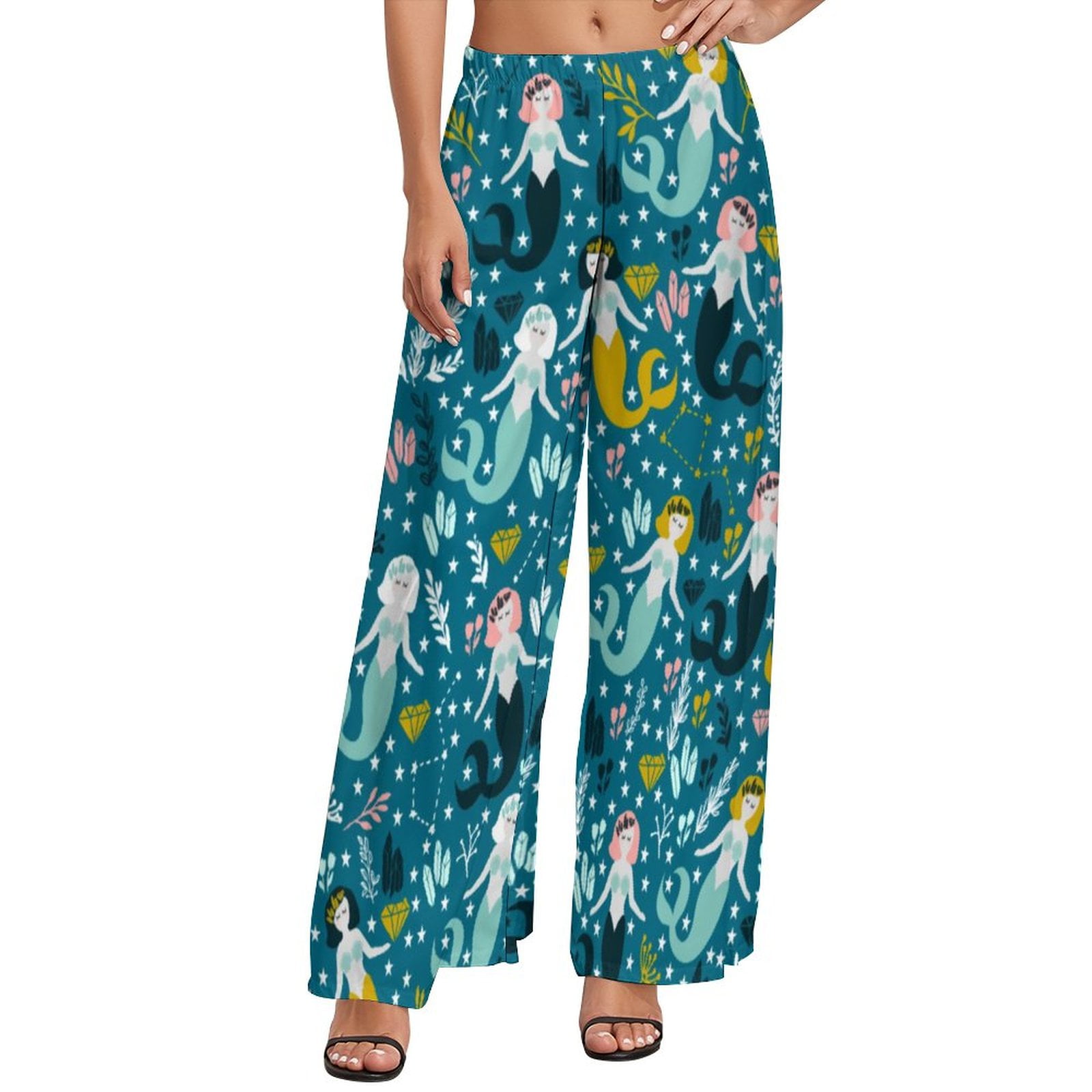 Mermaid Scales Pants Ombre Glitter Print Streetwear Straight Wide Pants ...