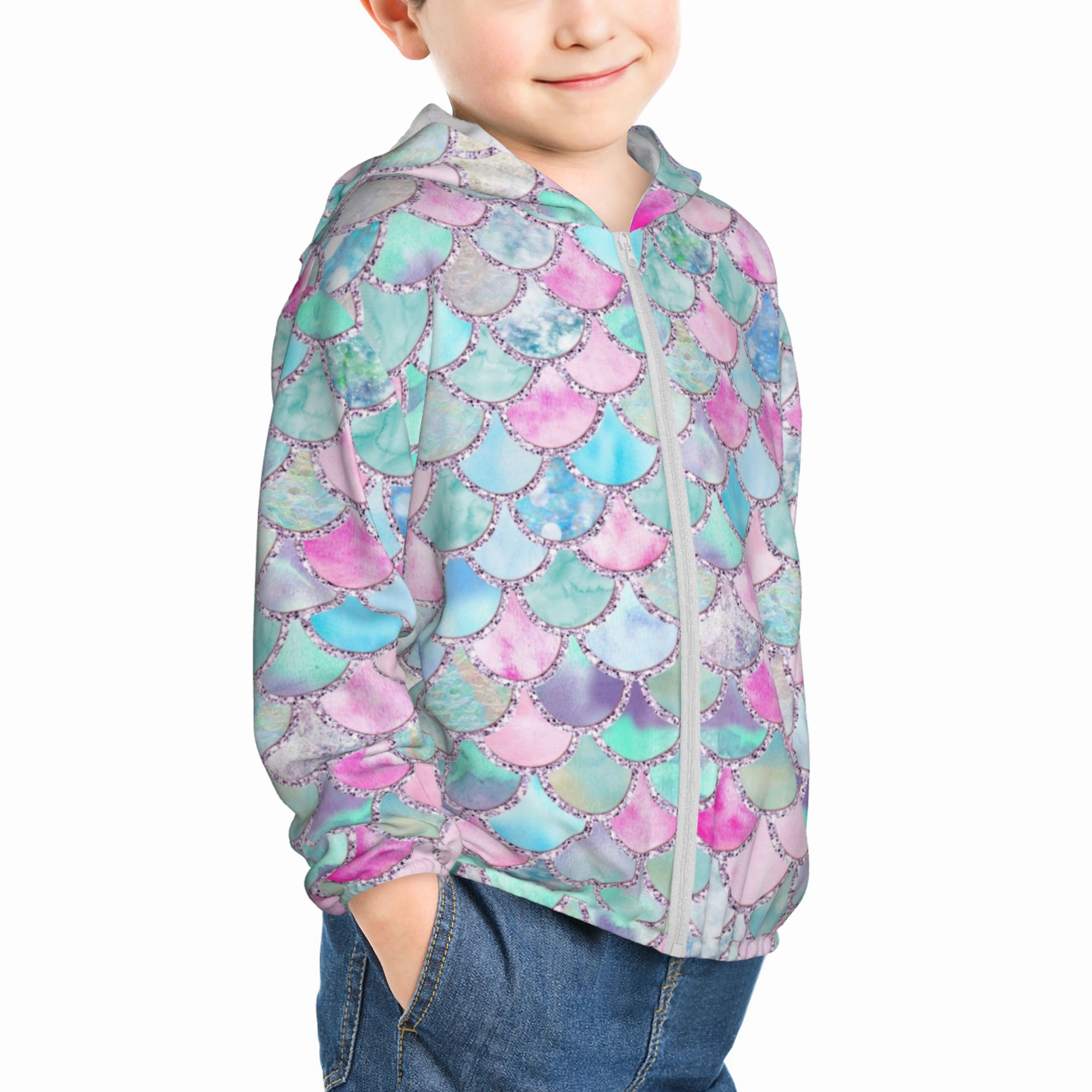 Mermaid Scales Rainbow Kids Zip-Up Hoodie Girls Boys Sun Protection Jacket Hooded Cooling Shirt ...