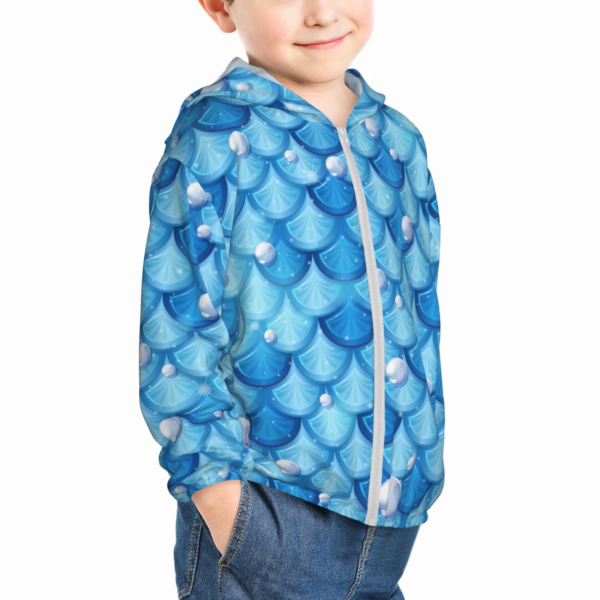 Mermaid Scales Seamless Kids Zip-Up Hoodie Girls Boys Sun Protection Jacket Hooded Cooling Shirt ...