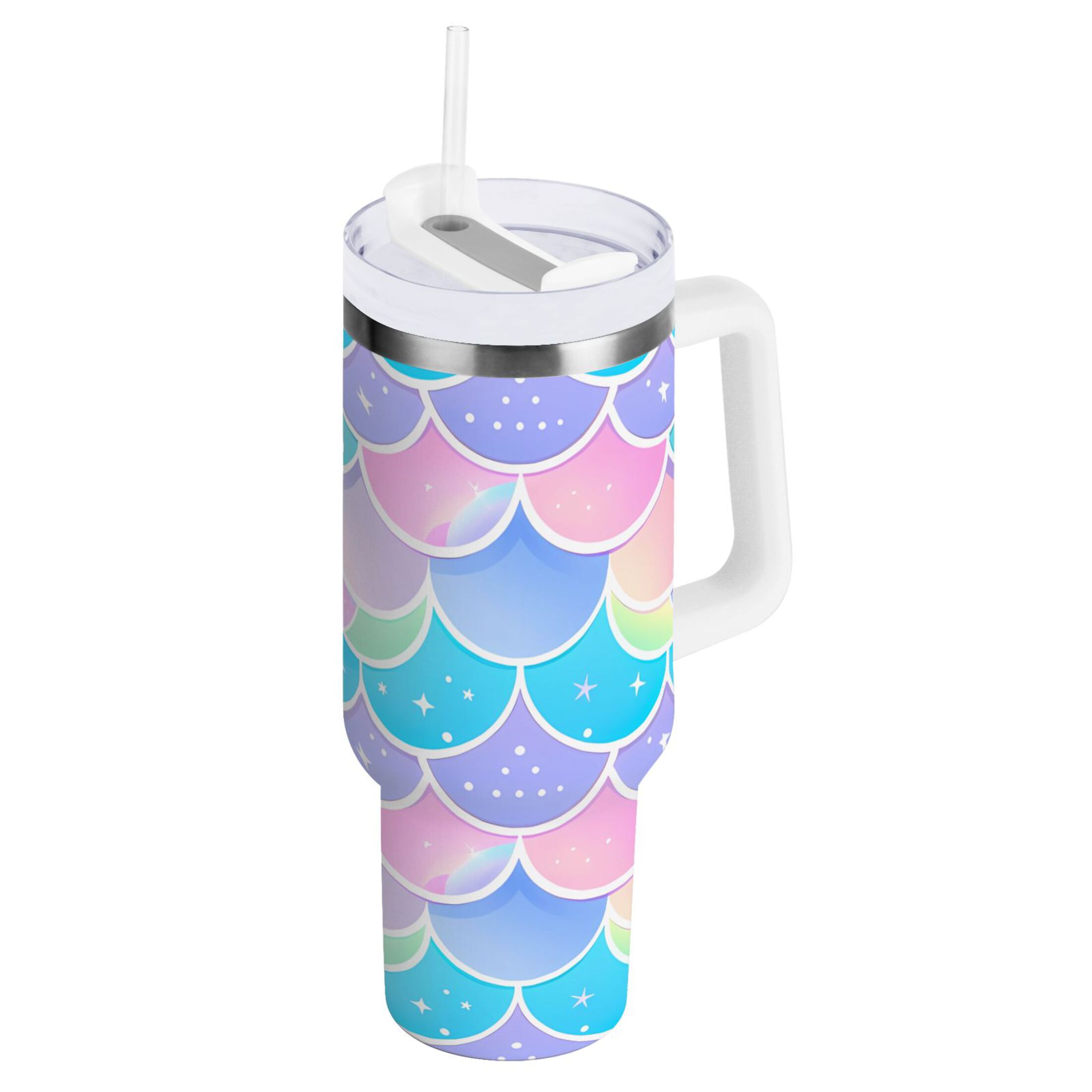 Mermaid Scales Tumbler with Handle and Straw Insulated Travel Mug ...