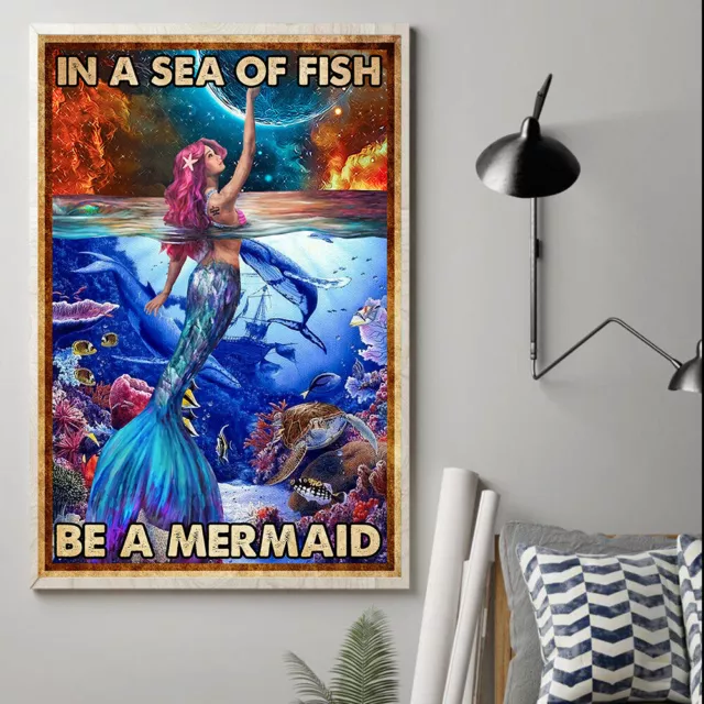 Mermaid In A Sea Of Fish Be A Mermaids Moon And Star Poster NO FRAMED ...