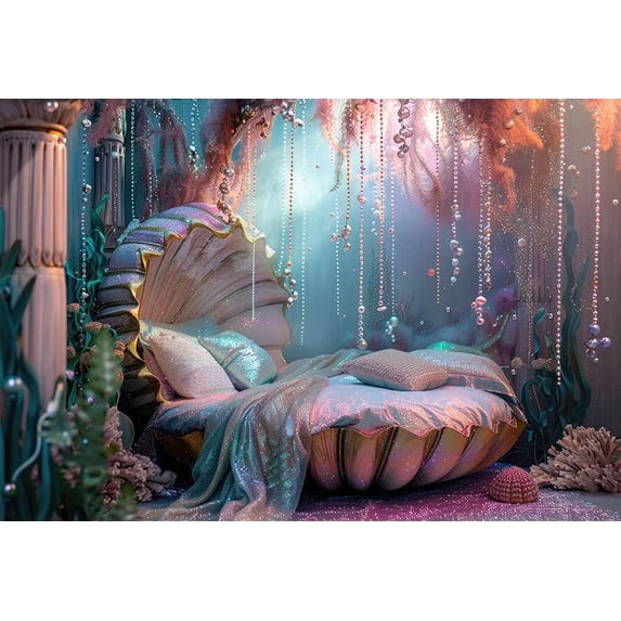 Mermaid Seabed Seashell Baby Girl Birthday Party Cake Smash Portrait r ...