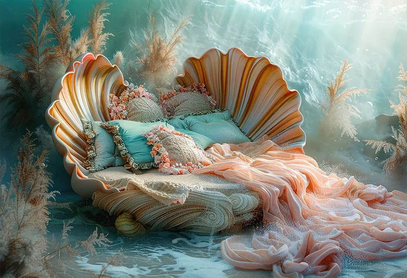 Mermaid Seabed Seashell Baby Girl Birthday Party Cake Smash Portrait r ...