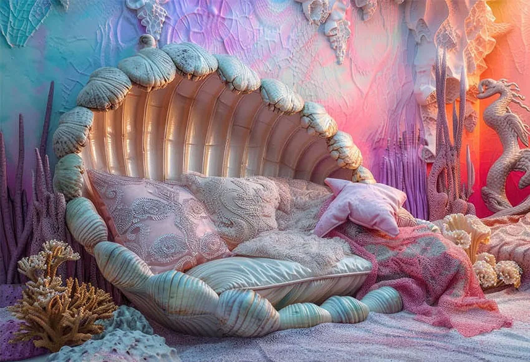 Mermaid Seabed Seashell Baby Girl Birthday Party Cake Smash Portrait r ...