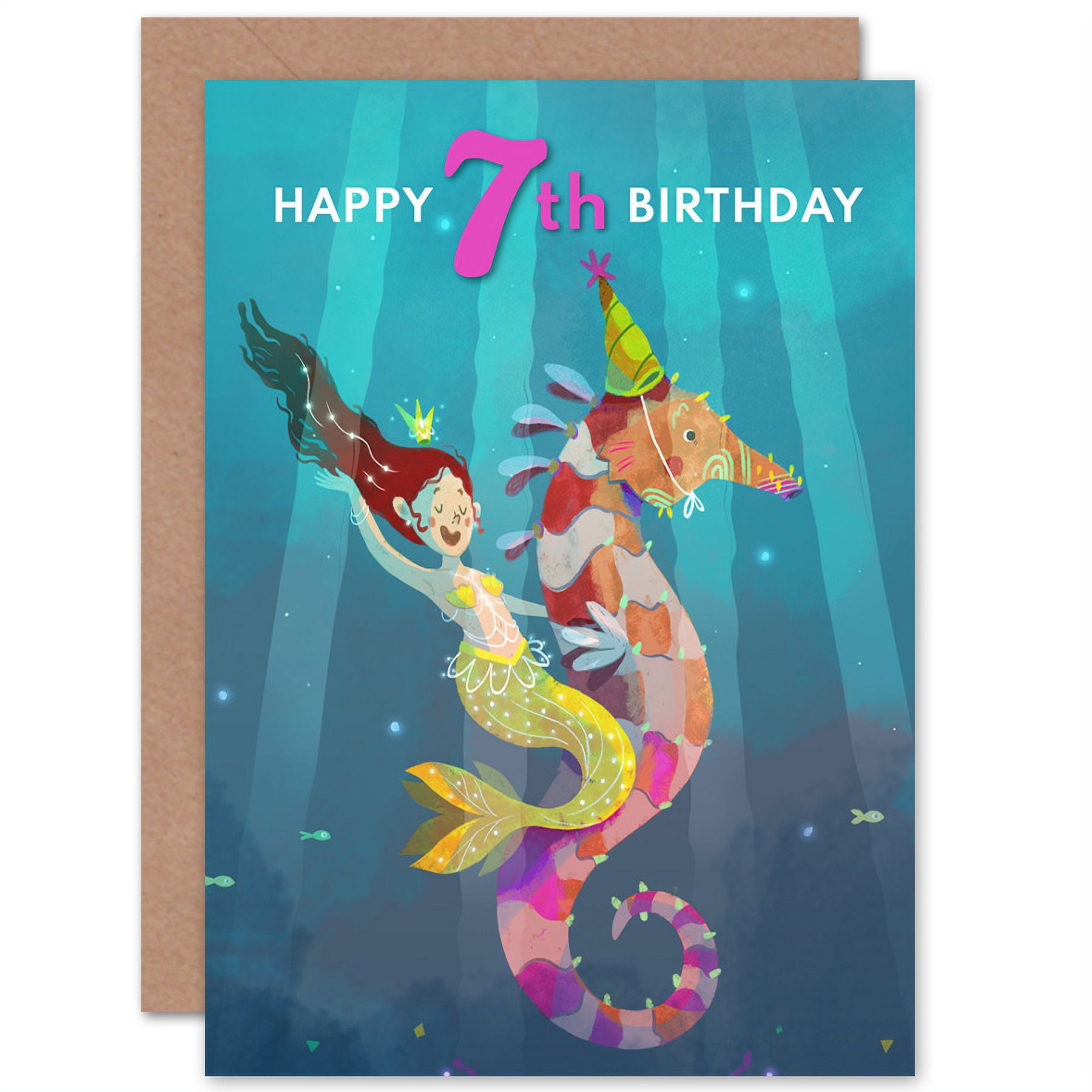 Mermaid Seahorse 7th Birthday Greetings Card Plus Envelope Blank inside ...