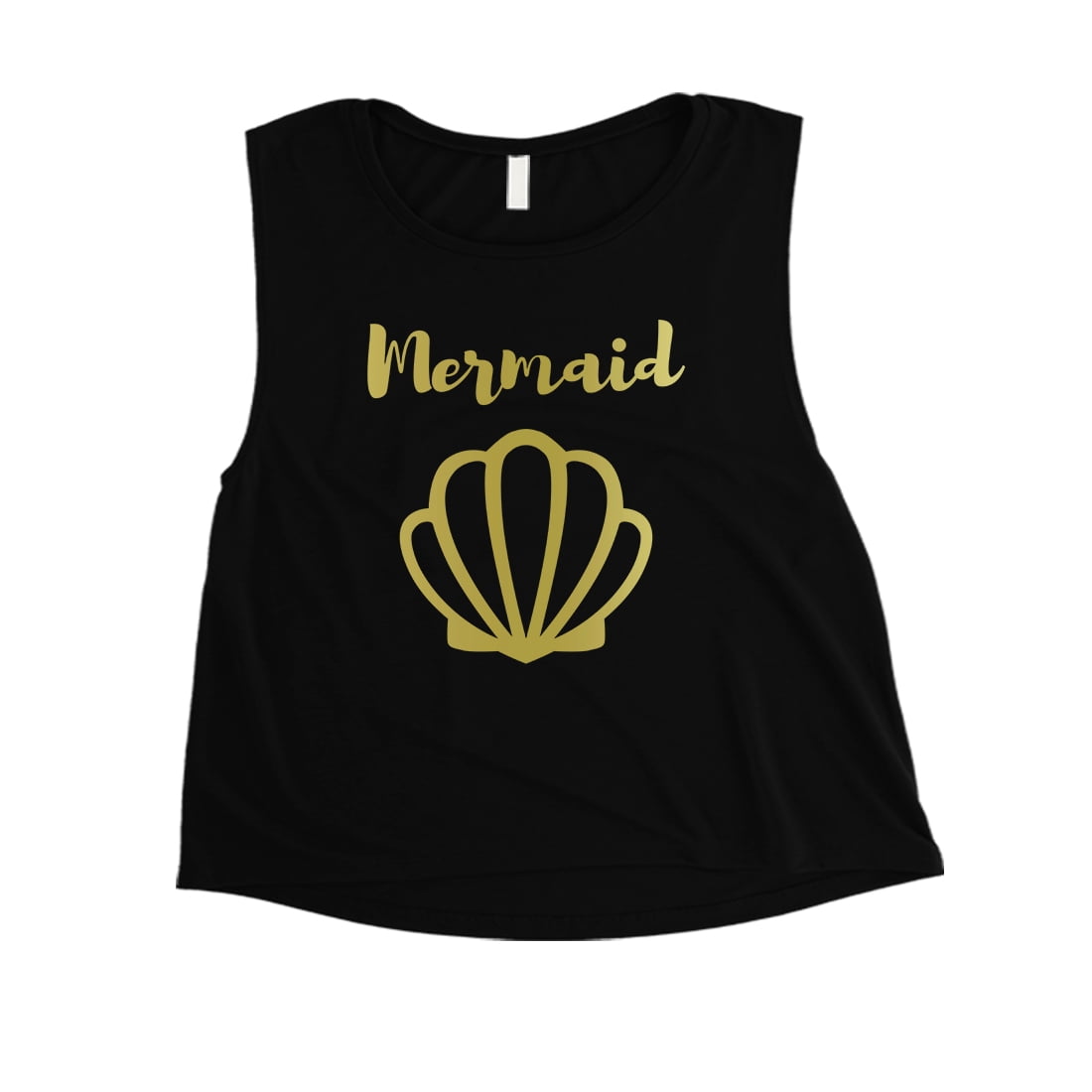 Mermaid Seashell-GOLD Womens Black Crop Top Cool Unique Celebration ...