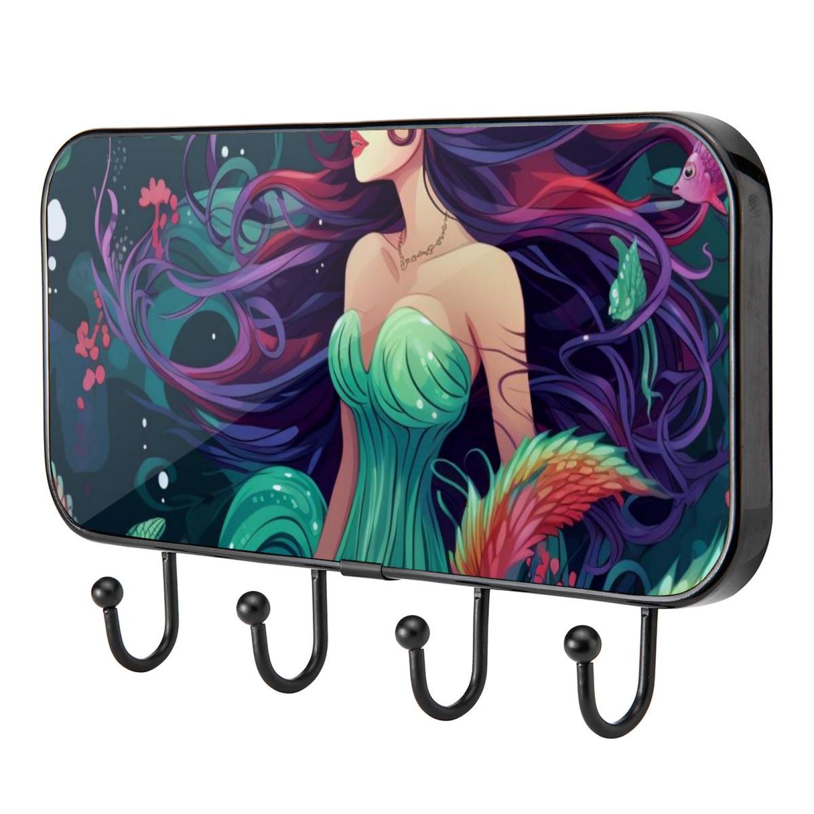 Mermaid Self Adhesive Towel Coat Wood Iron Hooks for Home Keys Door Outdoor Home Improvement ...