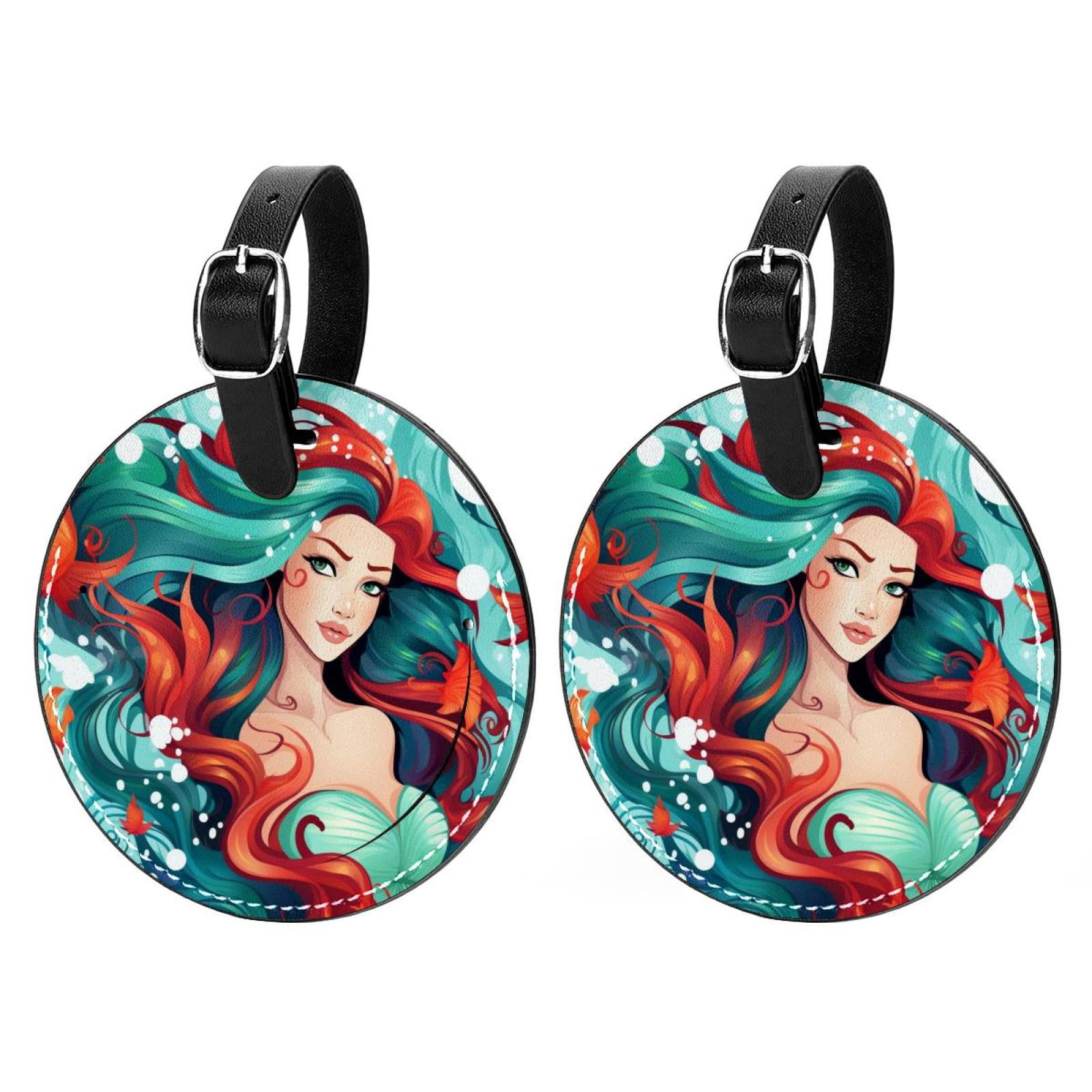 Mermaid Set of 2pcs PU Leather Round Suitcase Tags with Privacy Cover ...