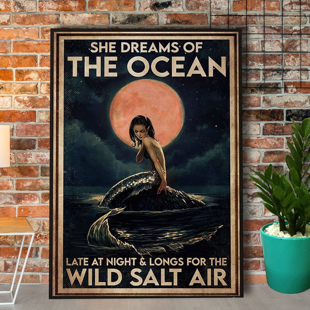 Mermaid She Dreams Of The Ocean Late At Night Moon Night Paper Poster ...