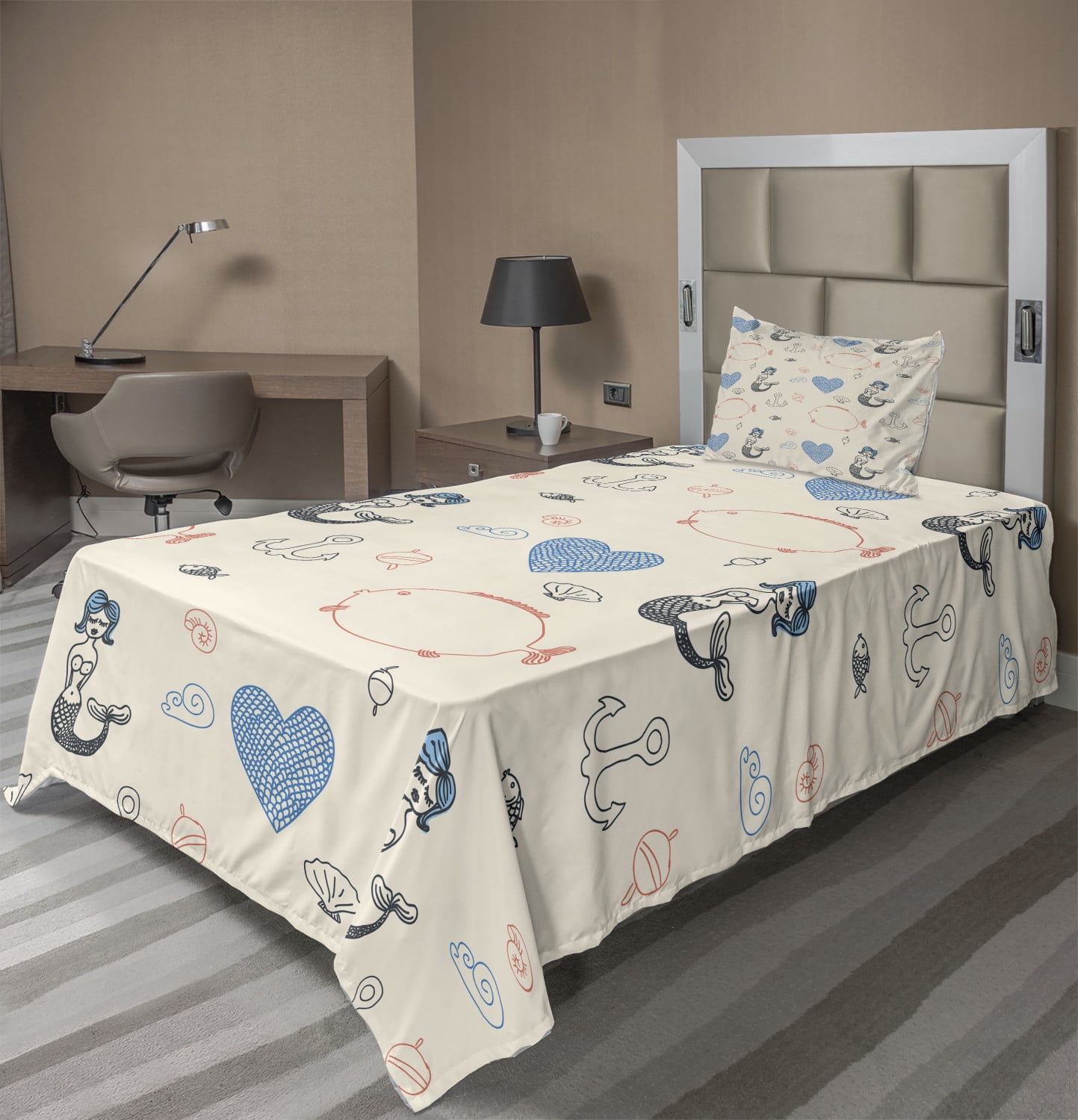 Mermaid Sheet Set, Balloon Fish Hearts Pattern Sea Oceanic Objects ...