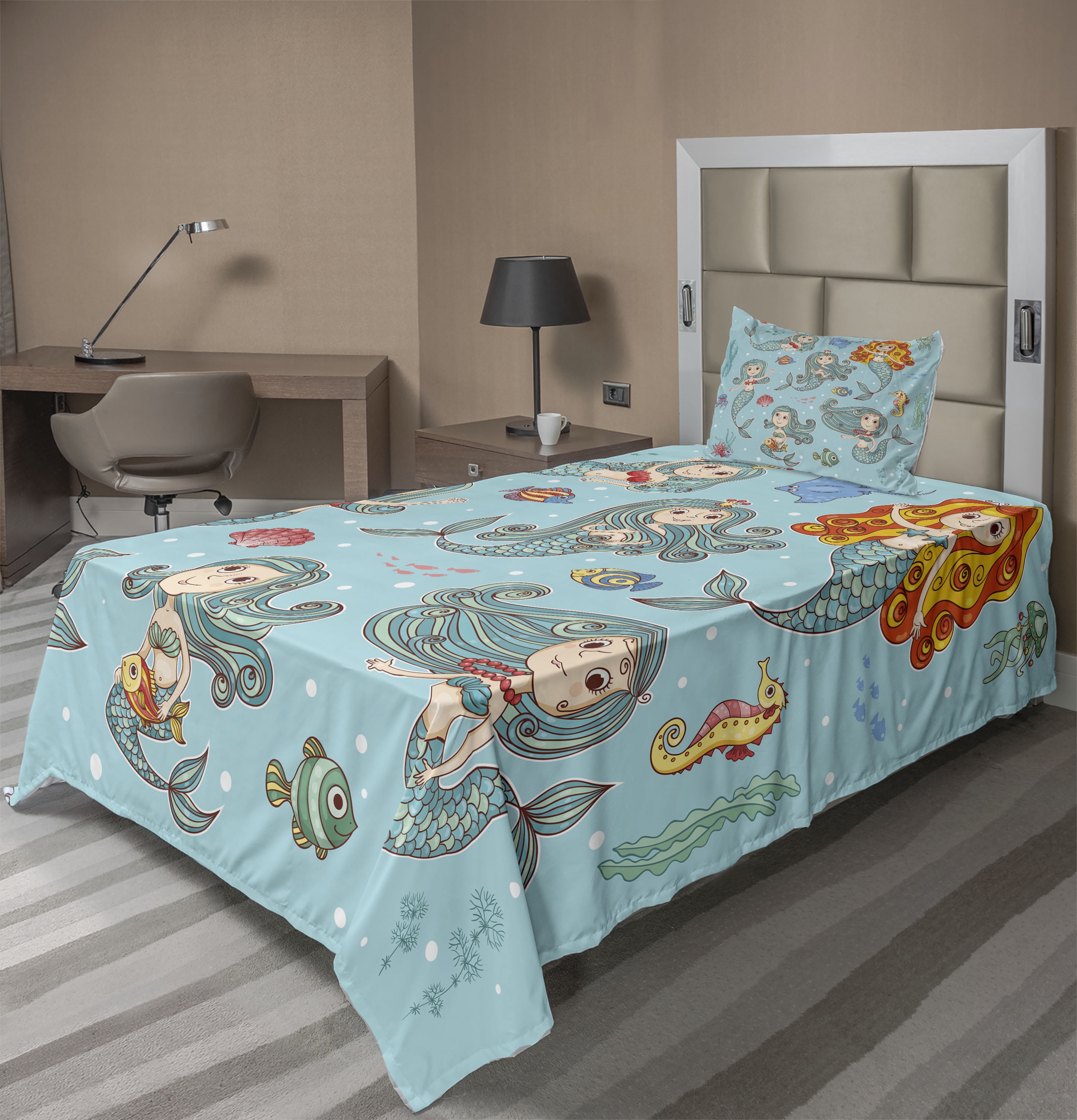 Mermaid Sheet Set, Composition Girls Different Types of Sea Creatures ...