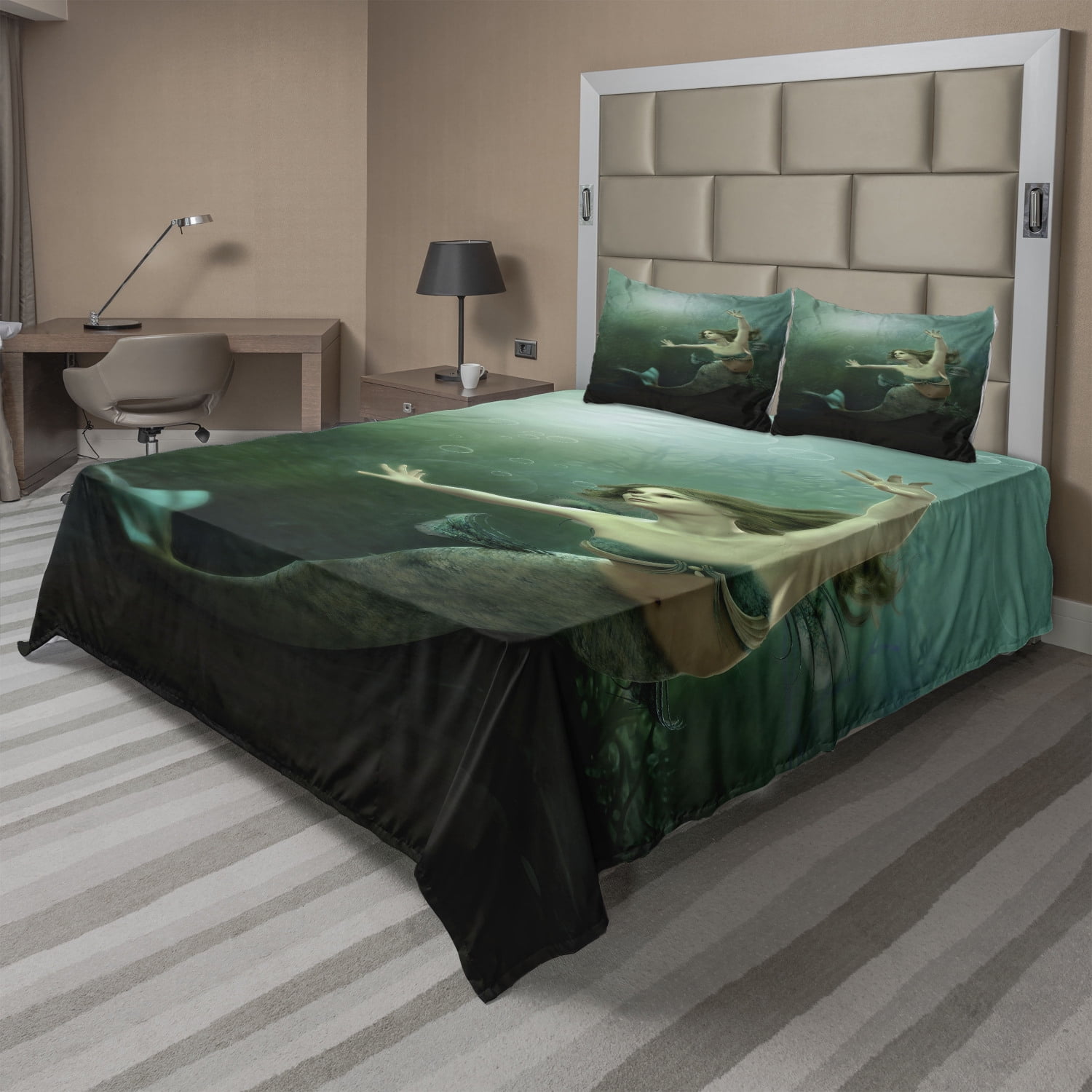 Mermaid Sheet Set, Computer Graphics of Mermaid Underwater Life Picture ...