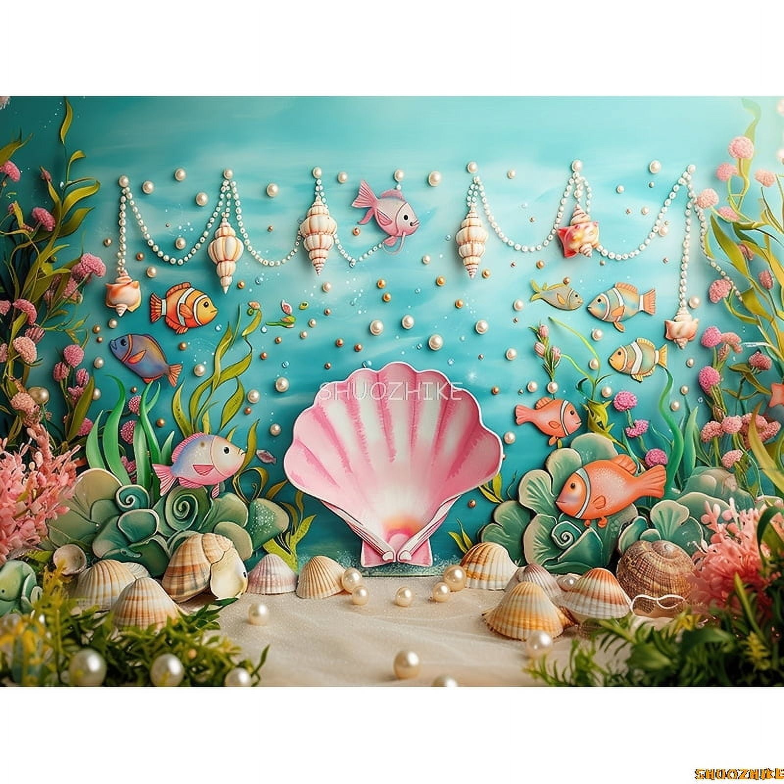 Mermaid Shell Beach Ocean Fish Photography Backdrops Underwater ...