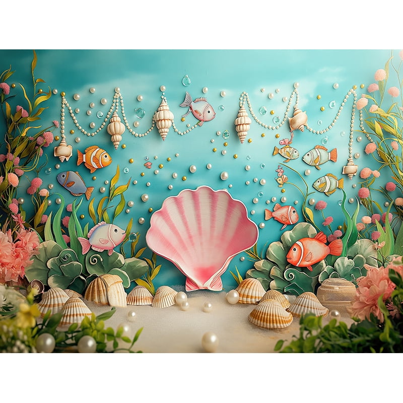 Mermaid Shell Beach Ocean Fish Photography Backdrops Underwater ...