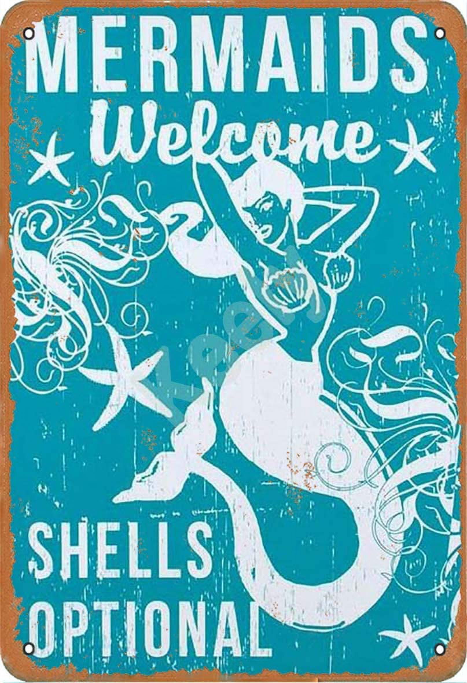 Mermaid Shells Optional Metal Vintage Tin Sign Wall Decoration 8x8 ...