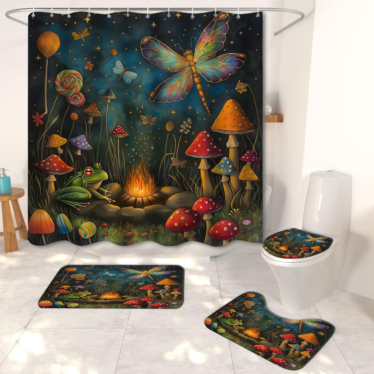 Mermaid Shower Curtain Set Includes Waterproof Polyester Curtain 72"x72 ...