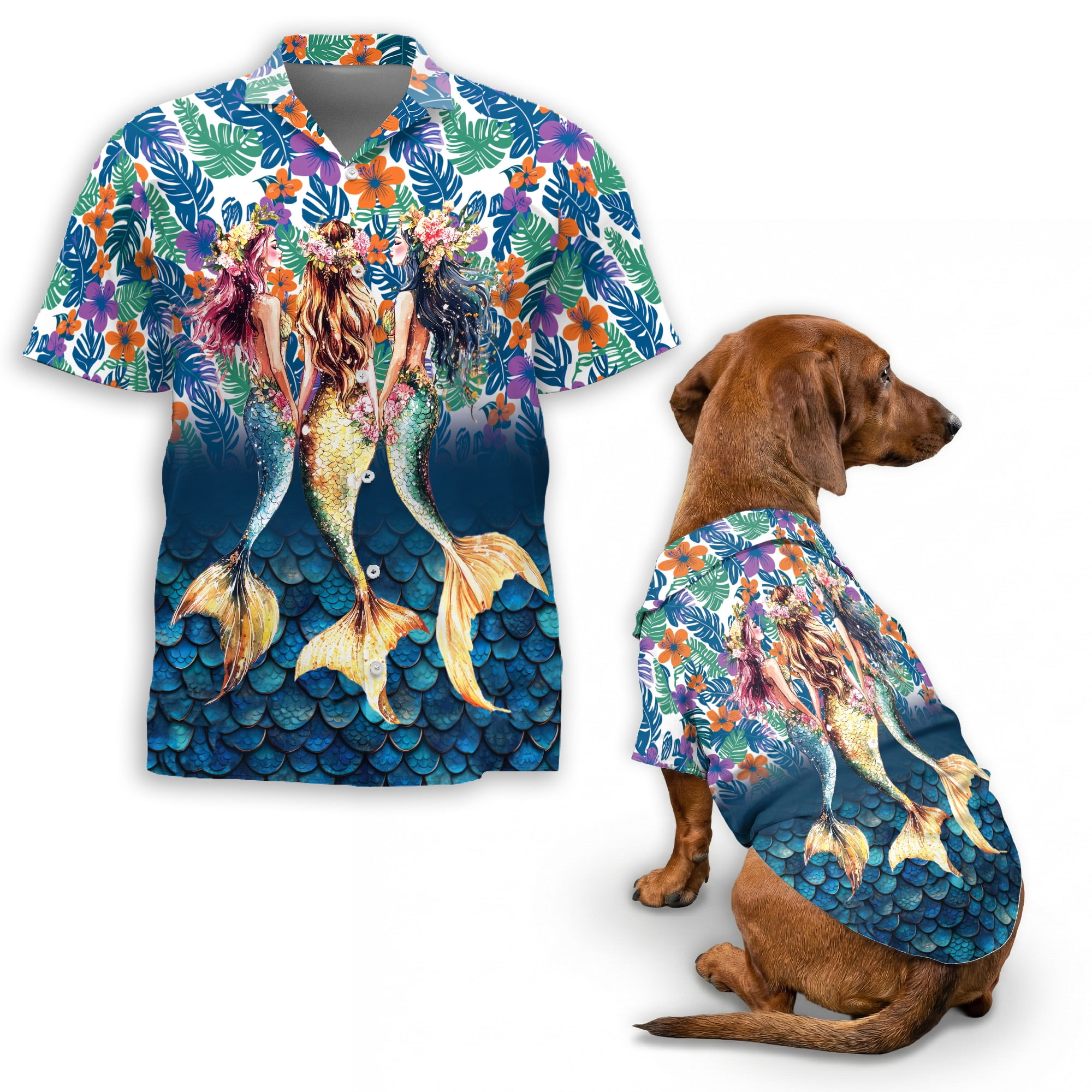 Mermaid Sisters Hawaiian Shirt, Trio Mermaid Aloha Shirt, Tropical ...