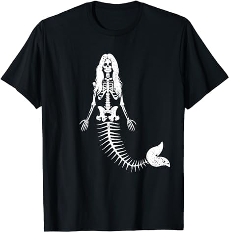 Mermaid Skeleton Halloween Funny Spooky Scary Swimming T-Shirt ...