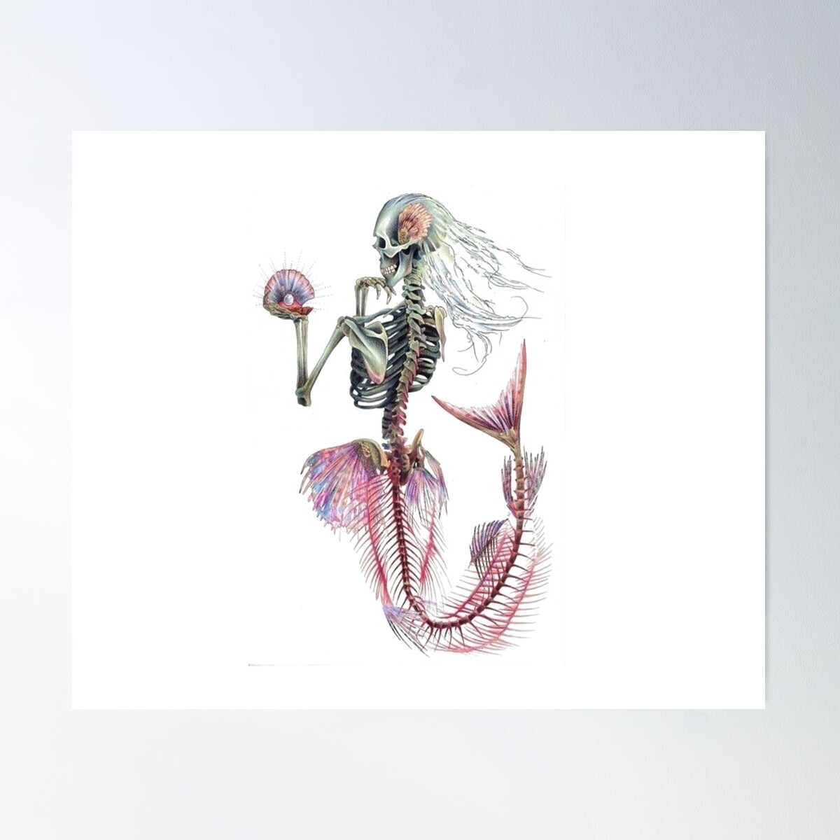 Mermaid Skeleton Poster Wall Art, Modern Wall Decor For Living Room ...
