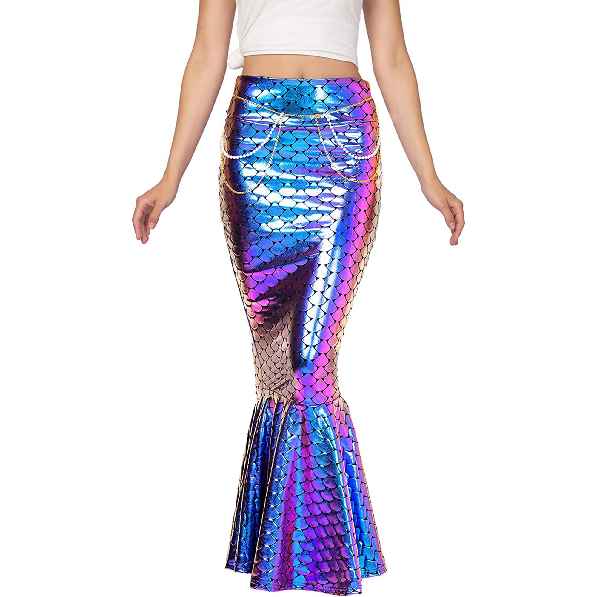 Mermaid Skirts Metallic Mermaid Costumes Skirt Sexy High Waisted Fish Tail Skirt Halloween Party ...