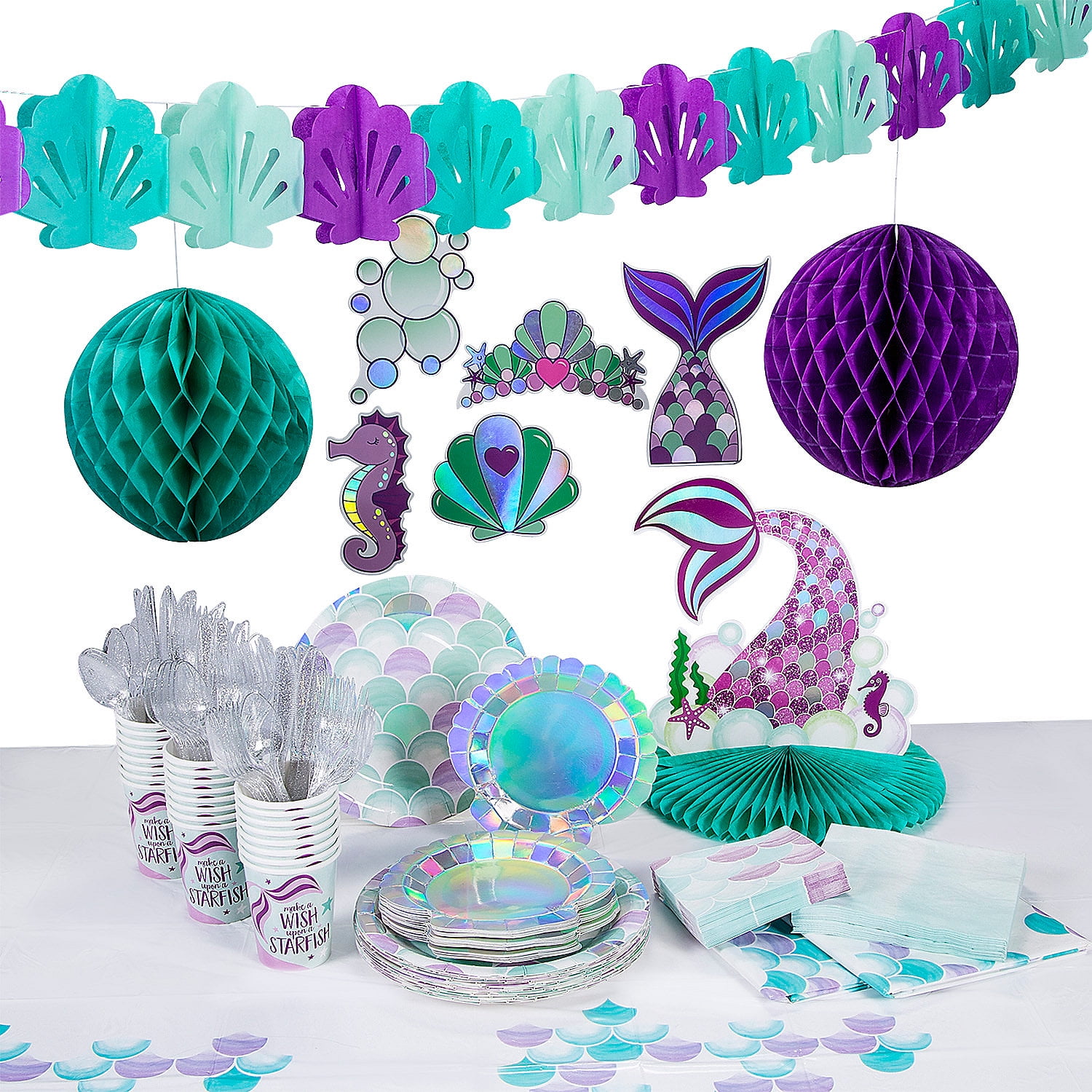 Mermaid Sparkle Tableware Kit for 24 Guests, Party Supplies, Birthday ...