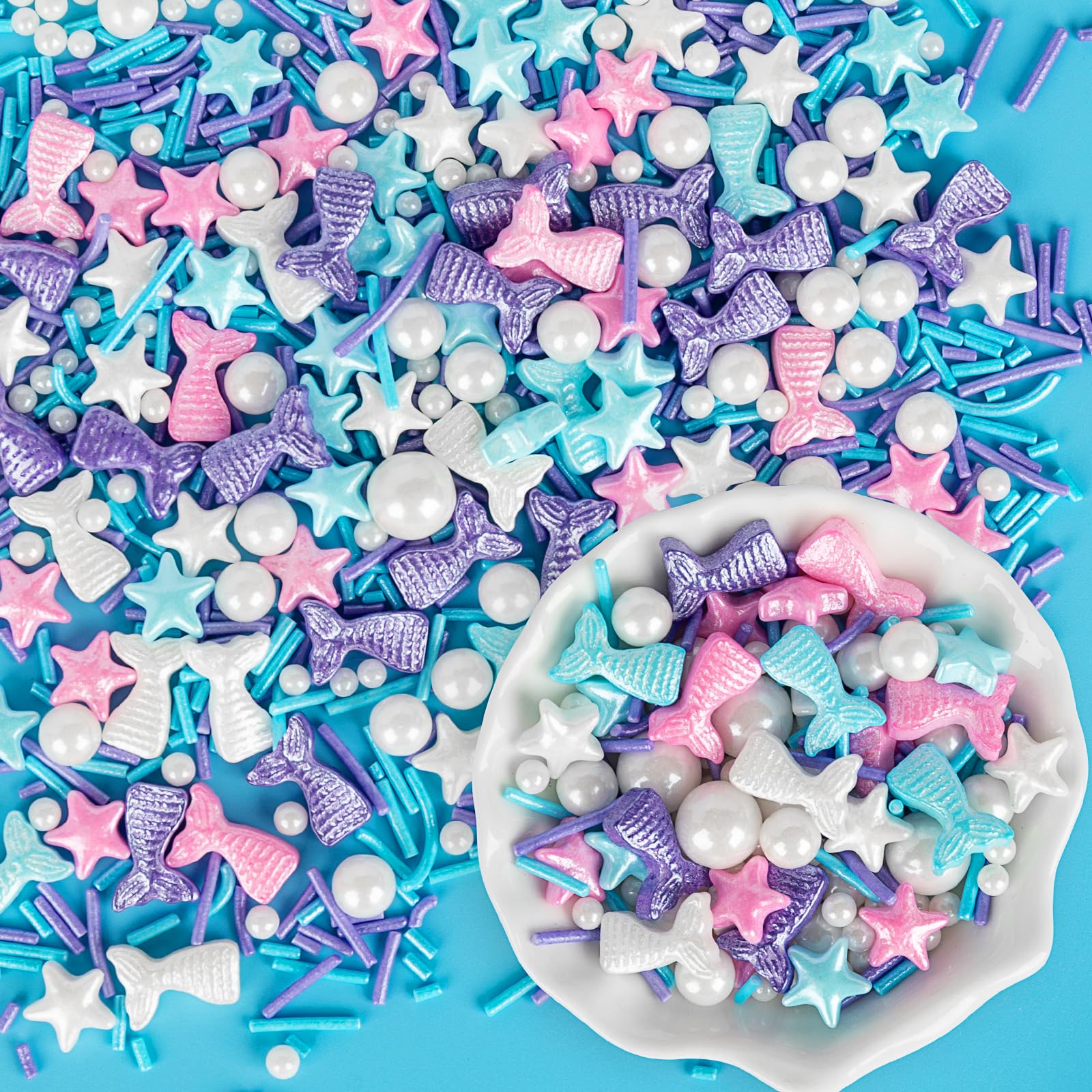 Mermaid Sprinkles,Edible Sugar Pearl VTF5 Stars Jimmies Mix,130g/4.58oz ...