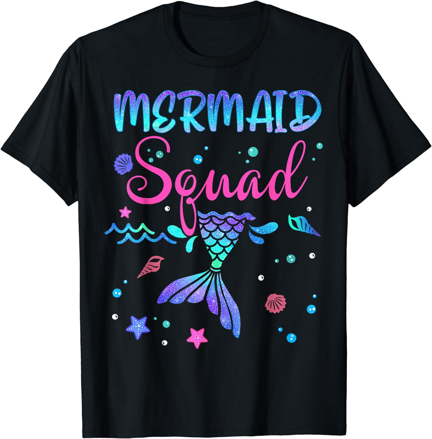 Mermaid Squad Birthday Mermaid Tail Family Matching Beach T-Shirt Black ...