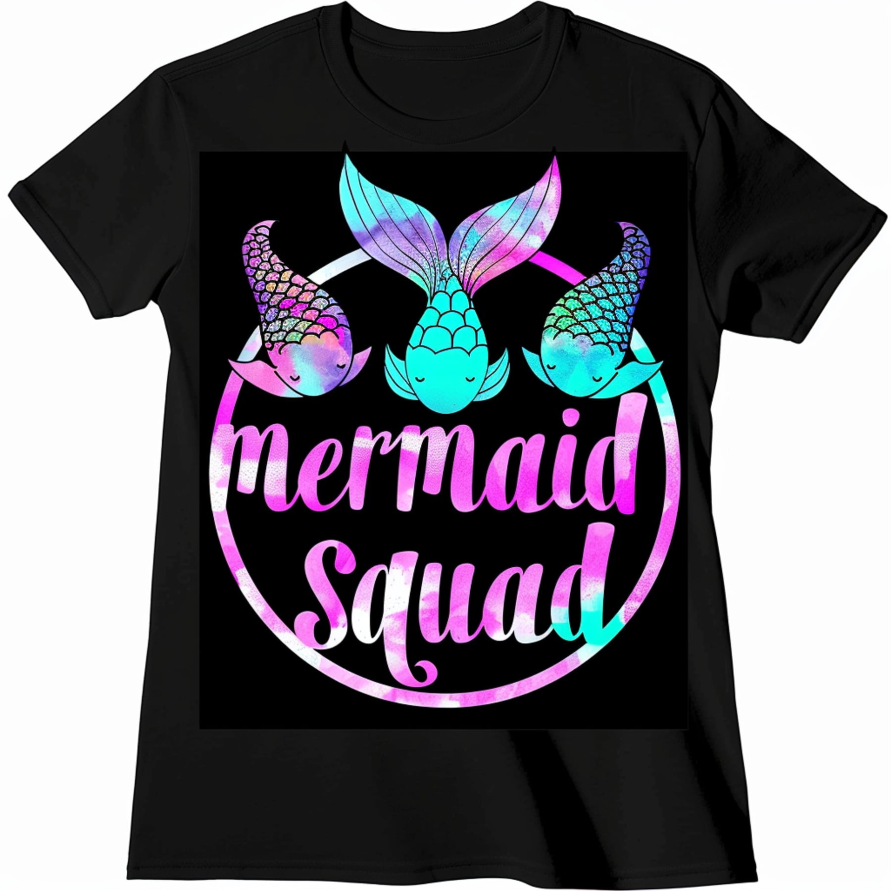 Mermaid Squad Circle Tail Design Black T Shirt Cute Kids & Girls Tee ...