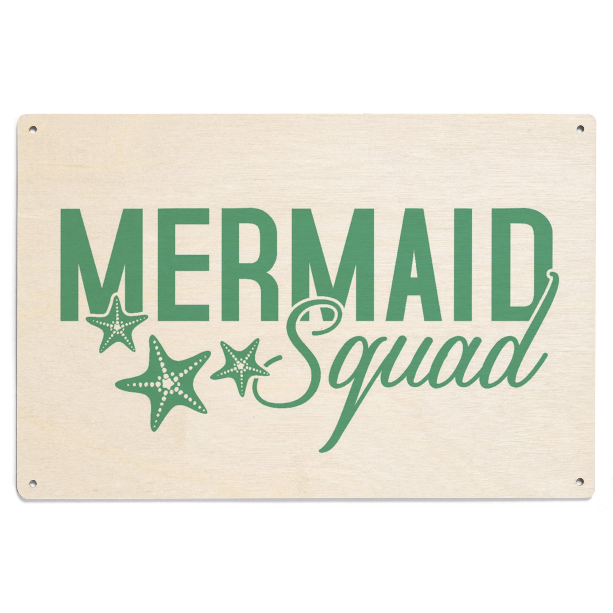 Mermaid Squad, Seafoam Green Text Birch Wood Wall Sign (6x9 Rustic Home ...
