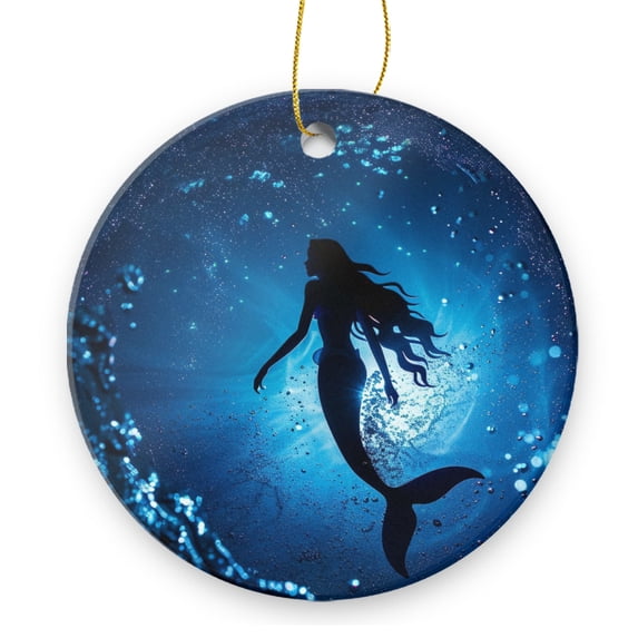 Mermaid Swimming In The Dark Blue Sea - Christmas Ornament Xmas ...