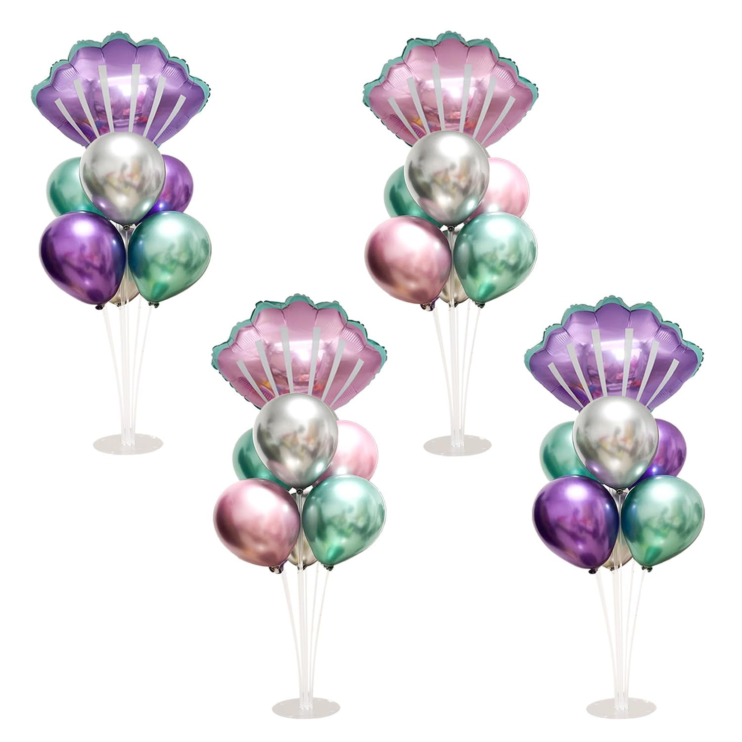 Mermaid Table Centerpiece Balloons Stand Kit 4 Sets with 4 Sea Shells ...