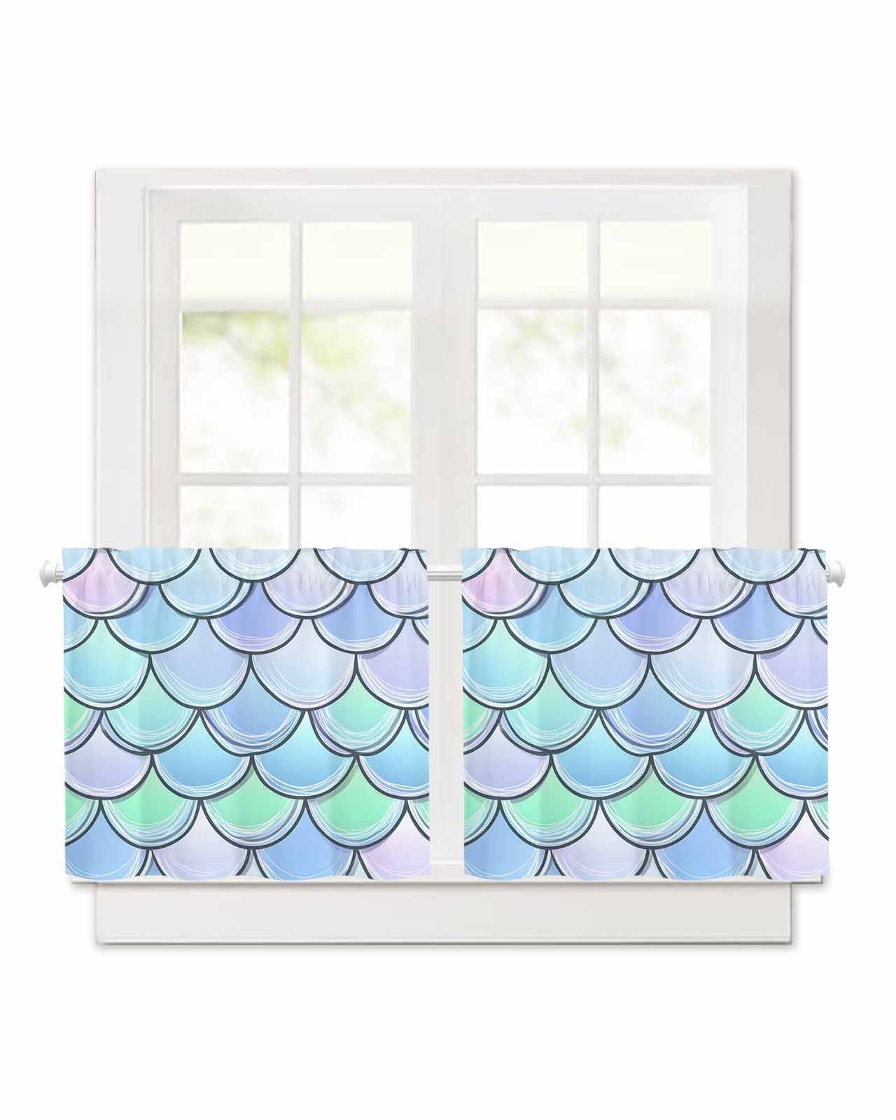 Mermaid Tail Backdrop Short Blackout Curtains 30Inch Long Fish Scale ...