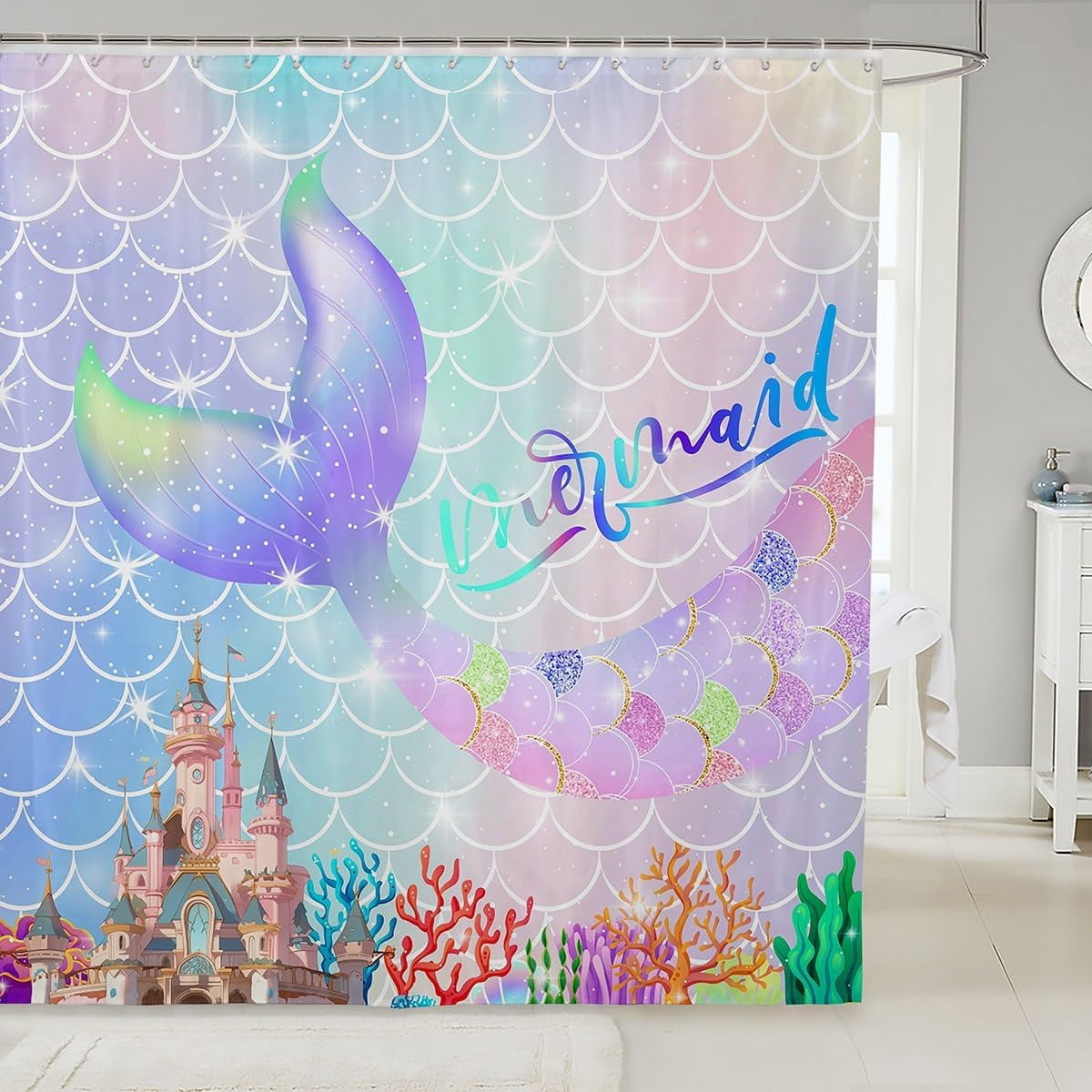 Mermaid Tail Bathtubs Shower Curtain Set Cartoon Mermaid Scale Shower ...