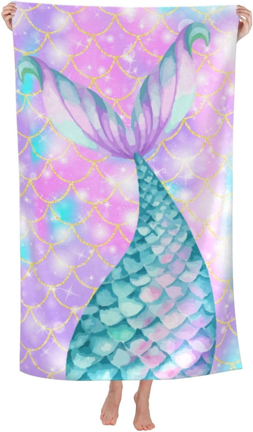 Mermaid Tail Beach Towel Microfiber Sand Free Cartoon Cute Towels for ...