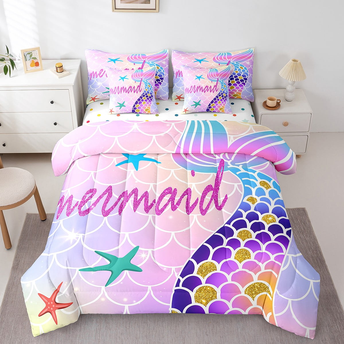 Mermaid Tail Bed in a Bag King Size Comforter Set 7 Pieces,Nautical Sea ...