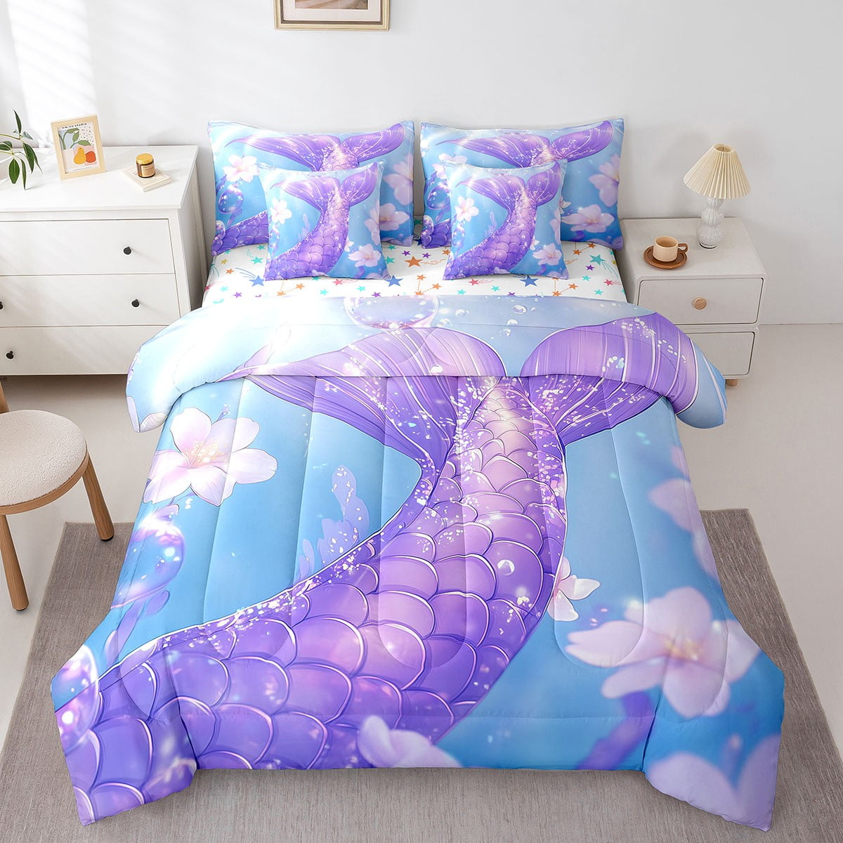 Mermaid Tail Bed in a Bag Princess Themed Bedding Sets 7 Piece Cute ...