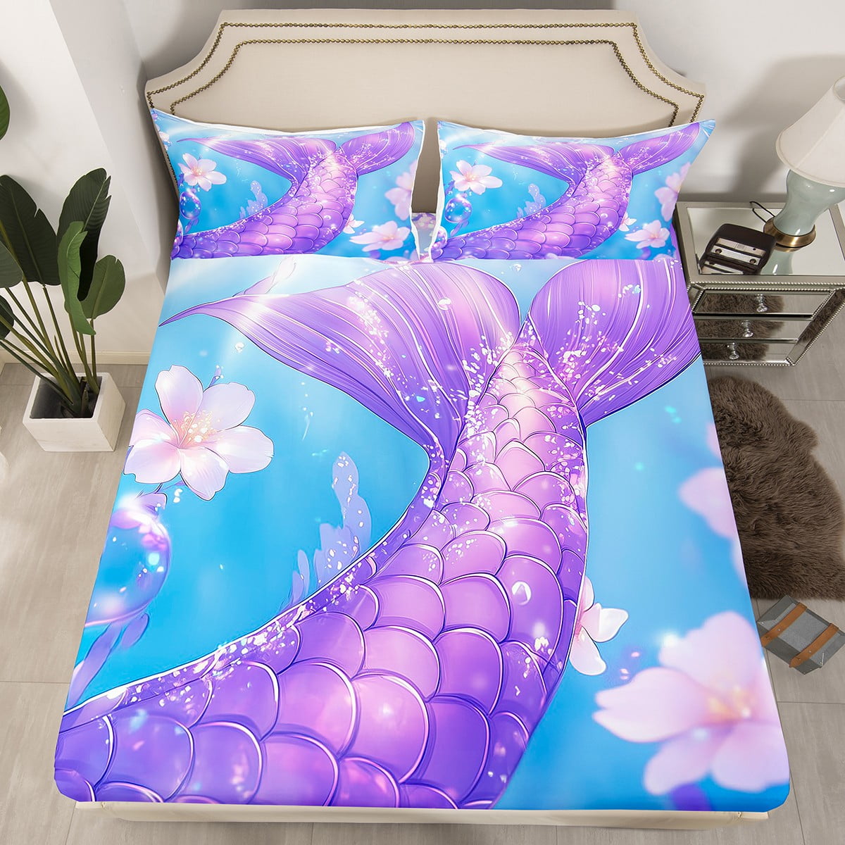 Mermaid Tail Bed Sheets Princess Themed Fitted Sheet Cute Mermaid Bed ...