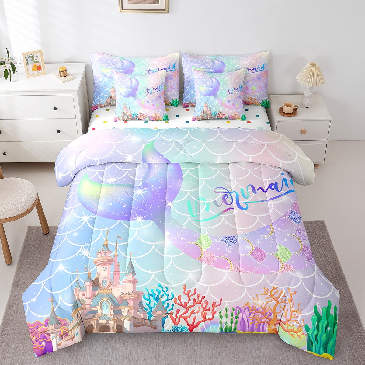 Mermaid Tail Bed in a Bag King Size Comforter Set 7 Pieces,Gradient ...