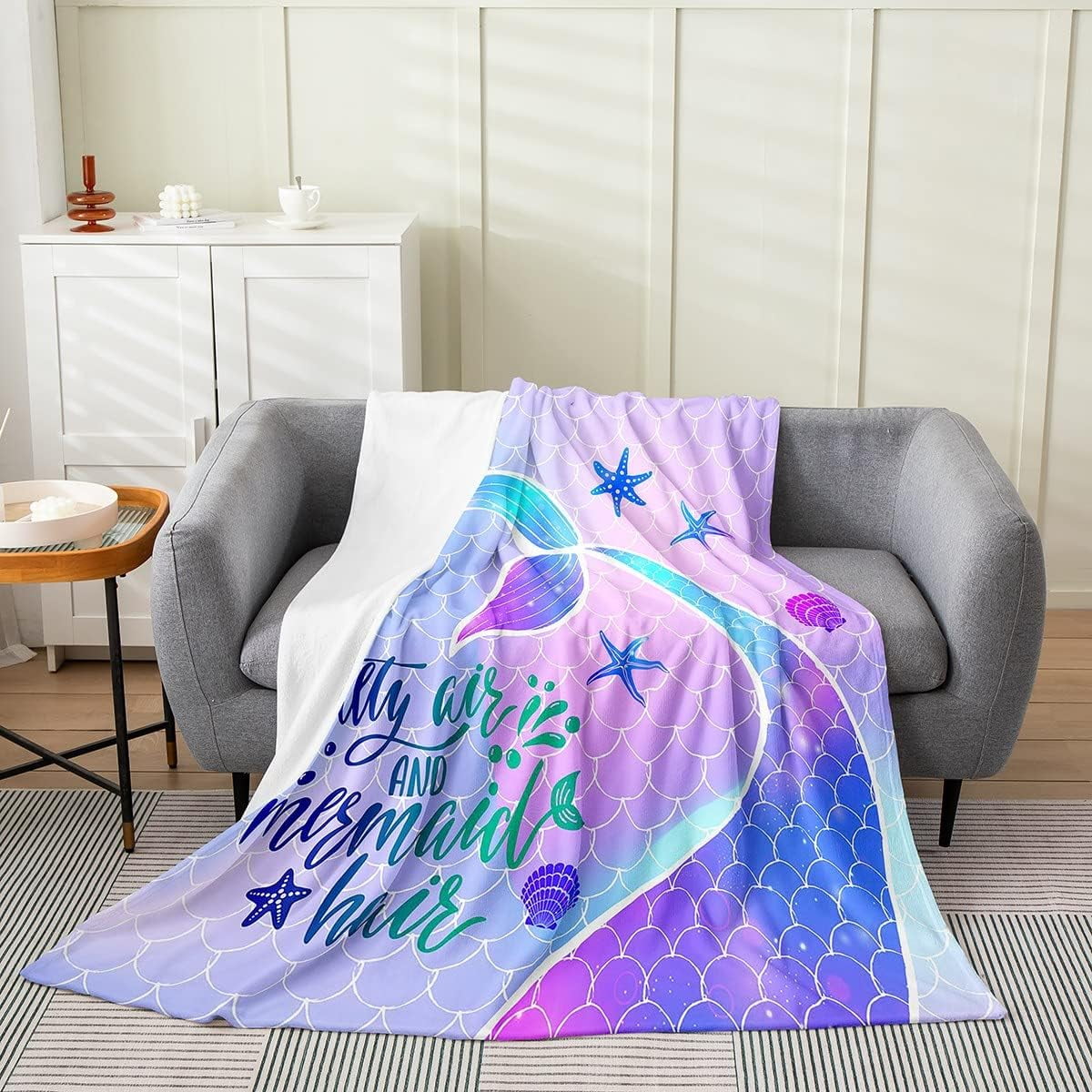Mermaid Tail Blanket,Kids Fish Scales Throw Blanket Twin 60x80,Girly ...